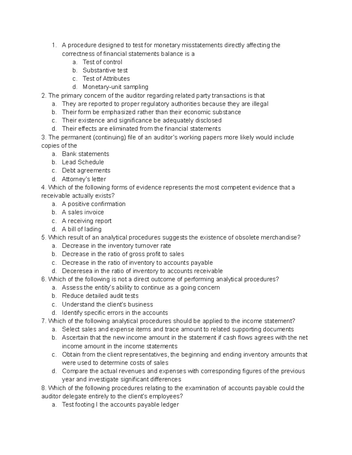 Audit theory - CHAPTER 8 TO 10 AUDIT SAMPLING - A procedure designed to ...