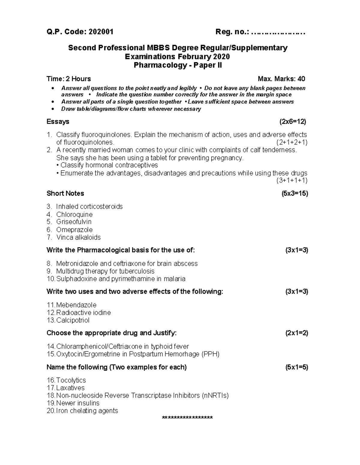 202001 - questuon - Q. Code: 202001 Reg. no ...