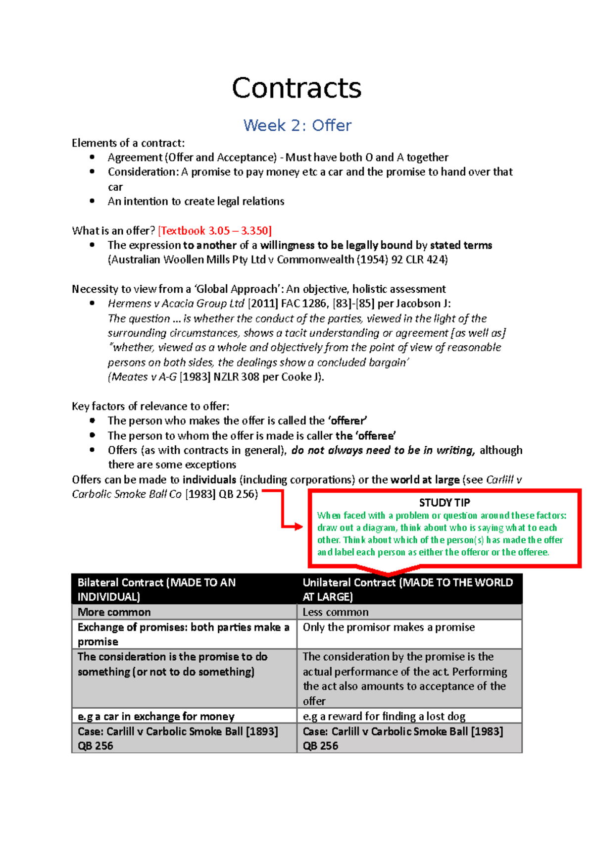 Contracts Week 2 - Offer - Contracts Week 2: Offer Elements of a ...