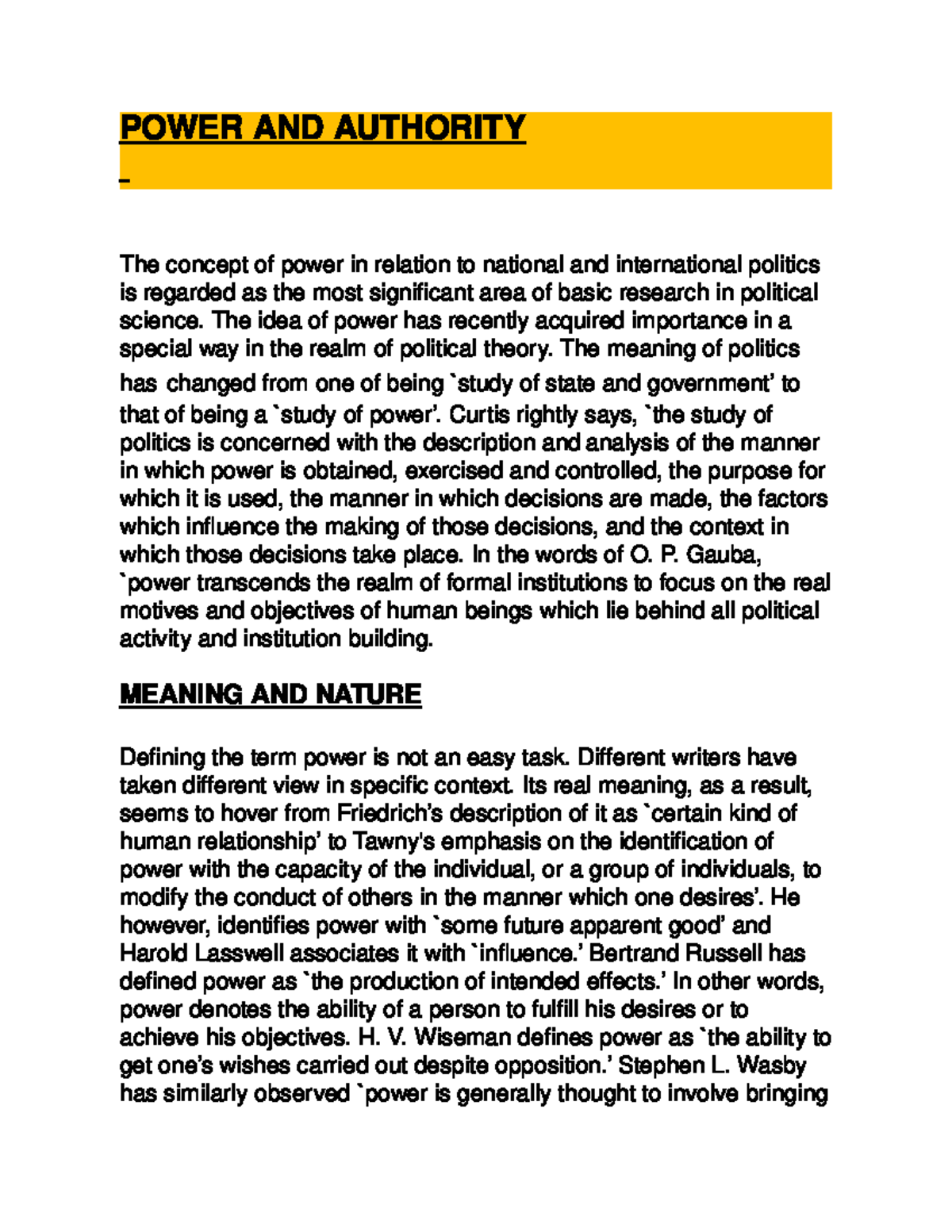 Power AND Authority - POWER AND AUTHORITY The concept of power in ...