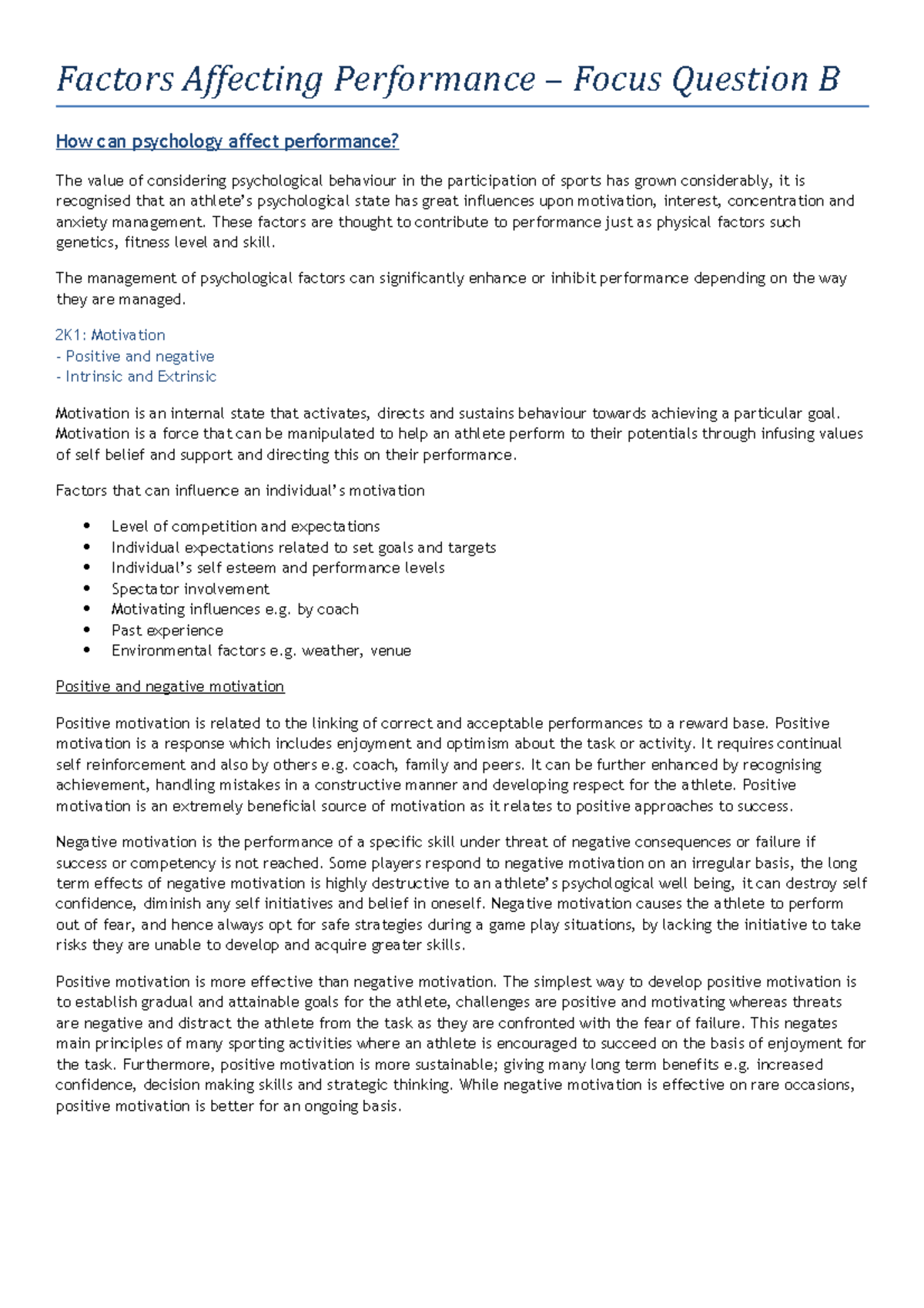 Pdhpe Notes -Factors Affecting Performance - Factors Affecting ...