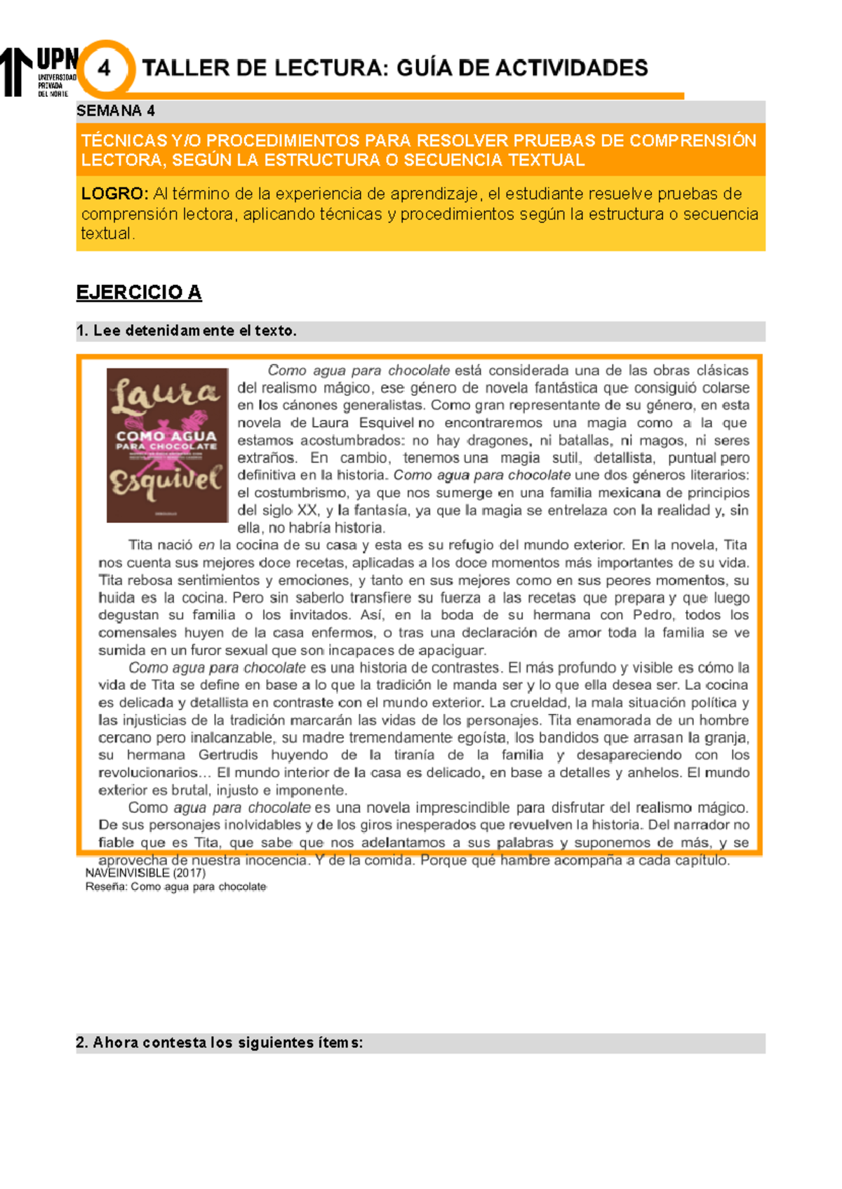 Semana 4 taller comu - SEMANA 4 TÉCNICAS Y/O PROCEDIMIENTOS PARA RESOLVER PRUEBAS DE COMPRENSIÓN ...
