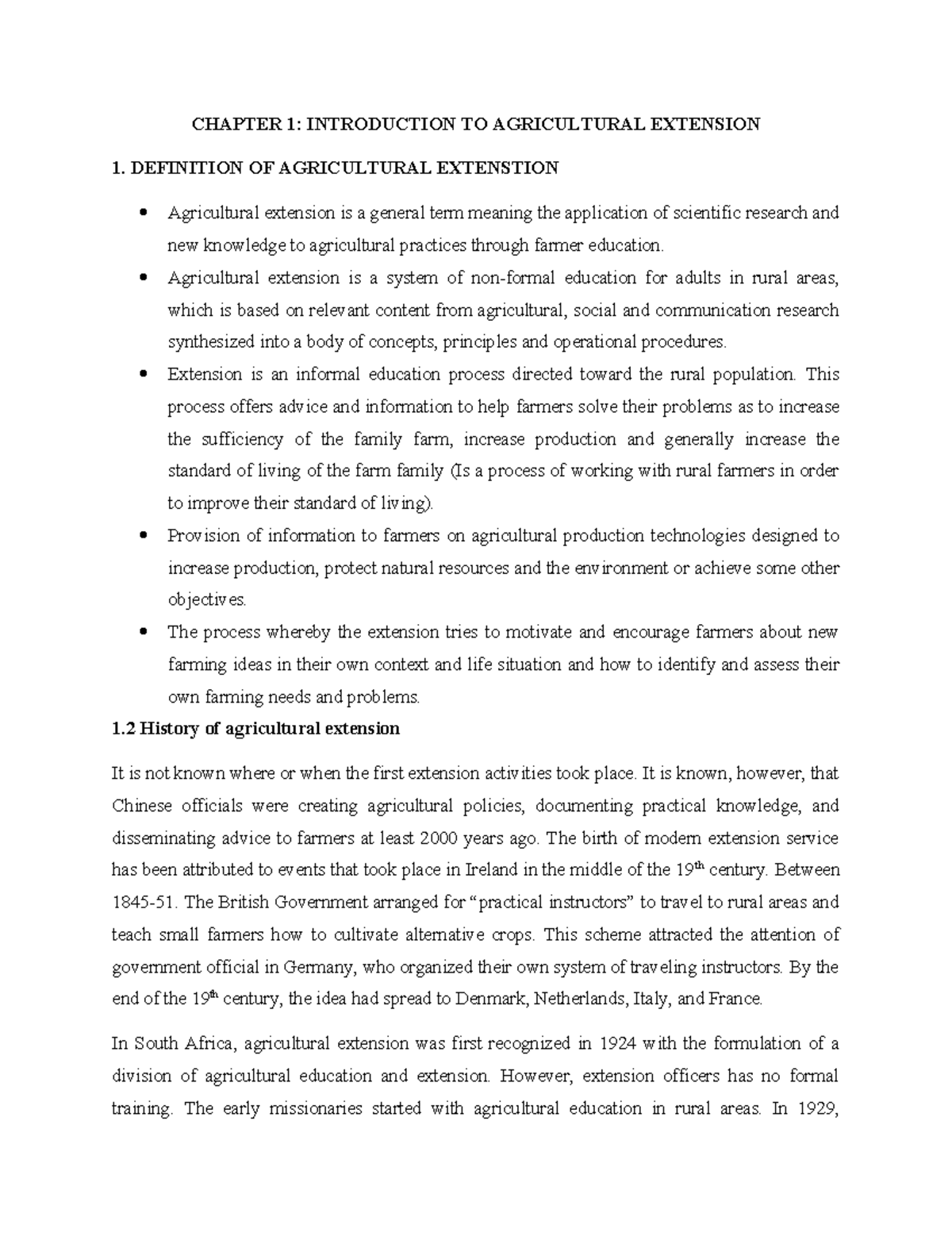 History of Extension Notes - CHAPTER 1: INTRODUCTION TO AGRICULTURAL ...