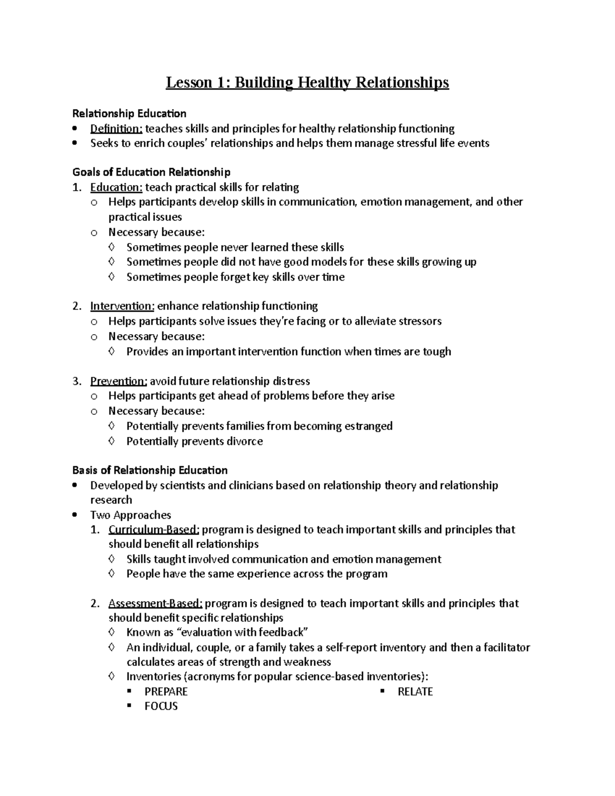 Building Healthy Relationships - Lesson 1: Building Healthy ...