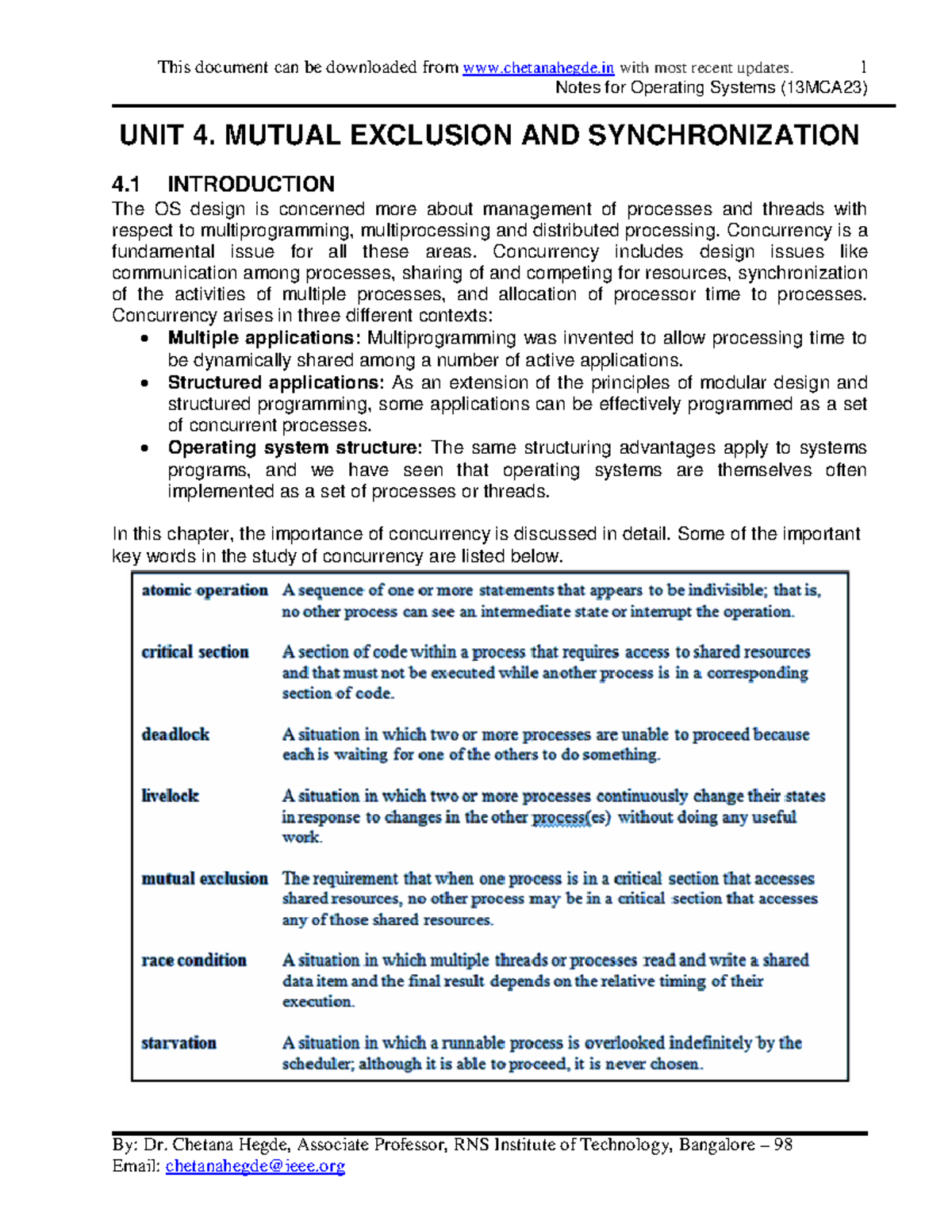 Operating Systems Unit4 - Notes for Operating Systems (13MCA23) By: Dr ...
