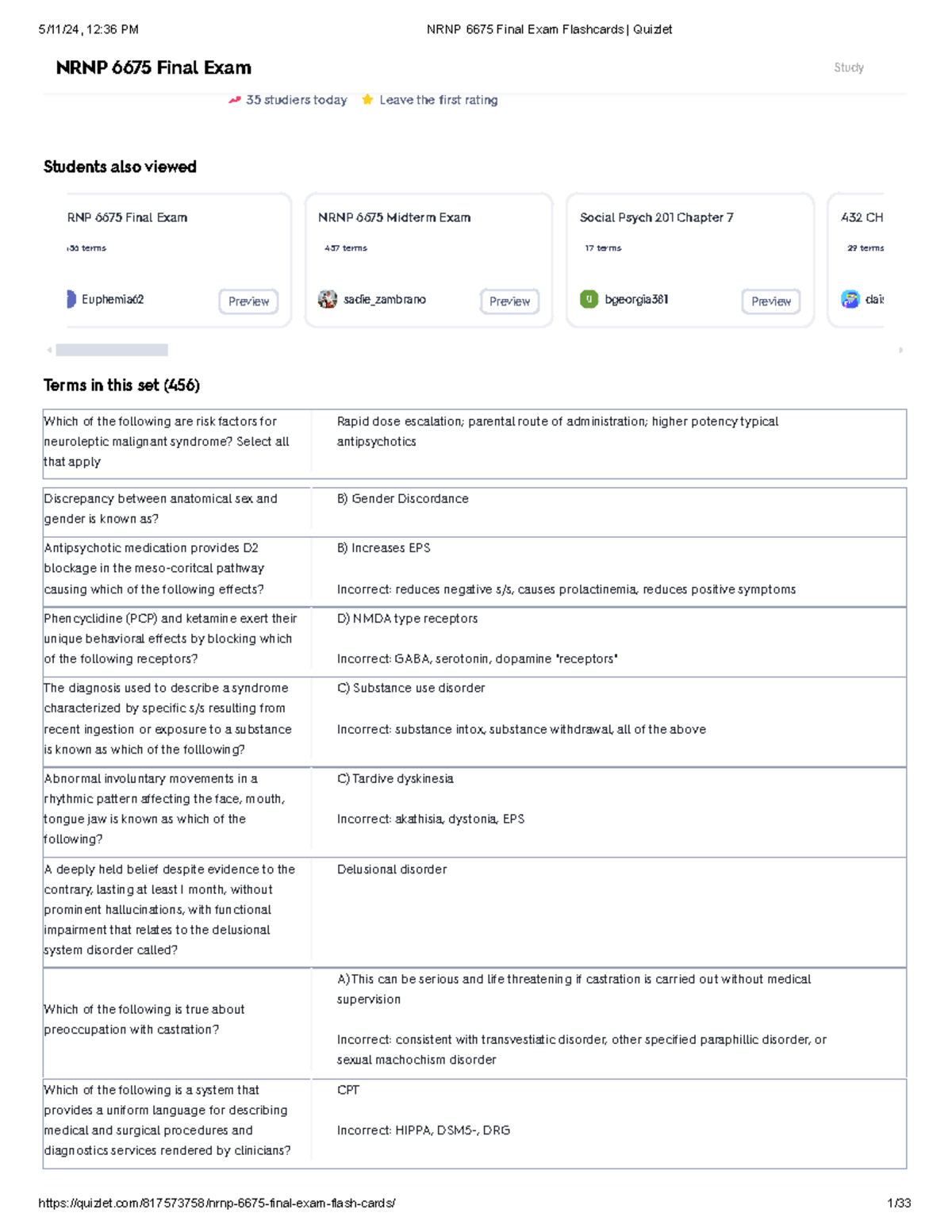 NRNP 6675 Final Exam Flashcards Quizlet - NRNP 6675 Final Exam 35 studiers today Leave the first ...