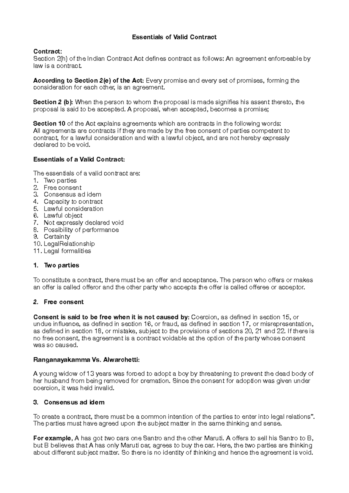 Essentials of valid contract - Essentials of Valid Contract Contract ...