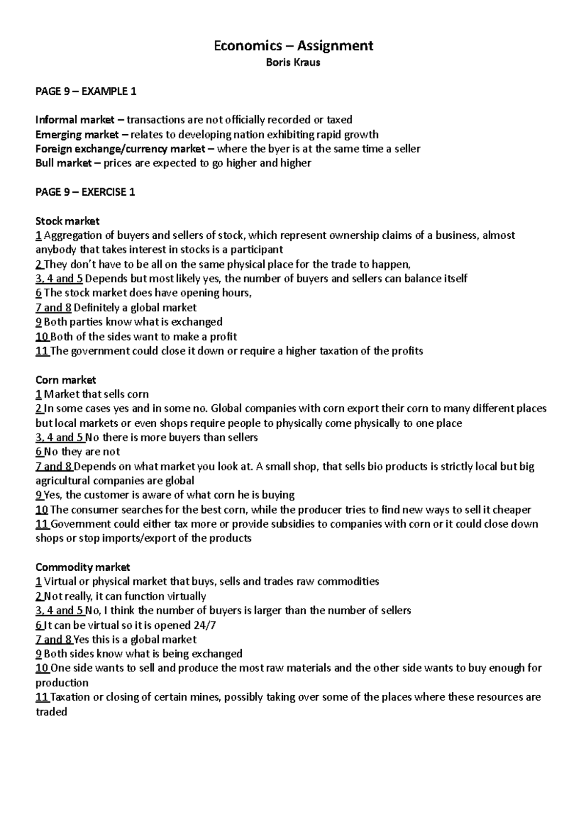 Economics - Lecture notes 1 - Economics – Assignment Boris Kraus PAGE 9 ...