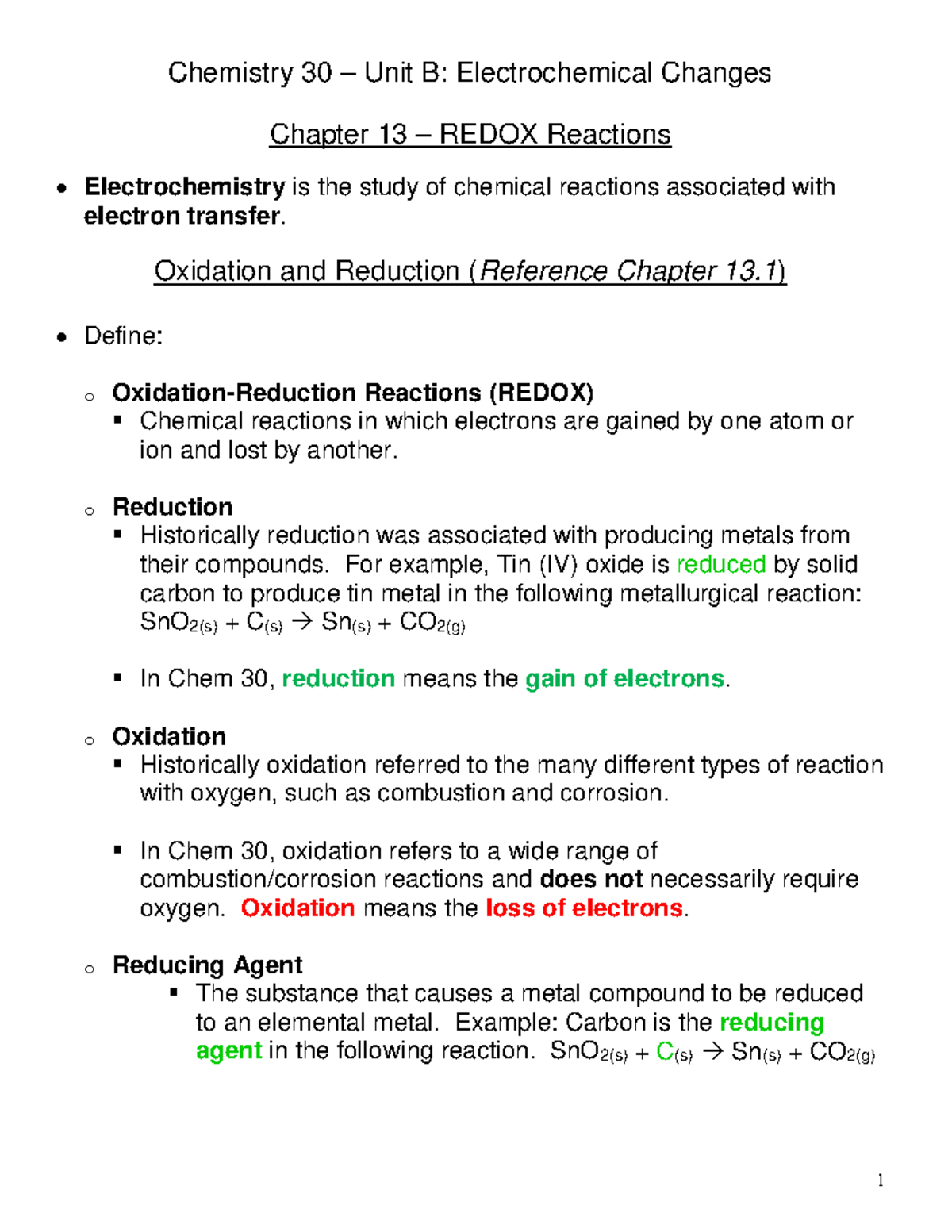3 - Electrochemistry Notes 2018 - Chemistry 30 – Unit B ...