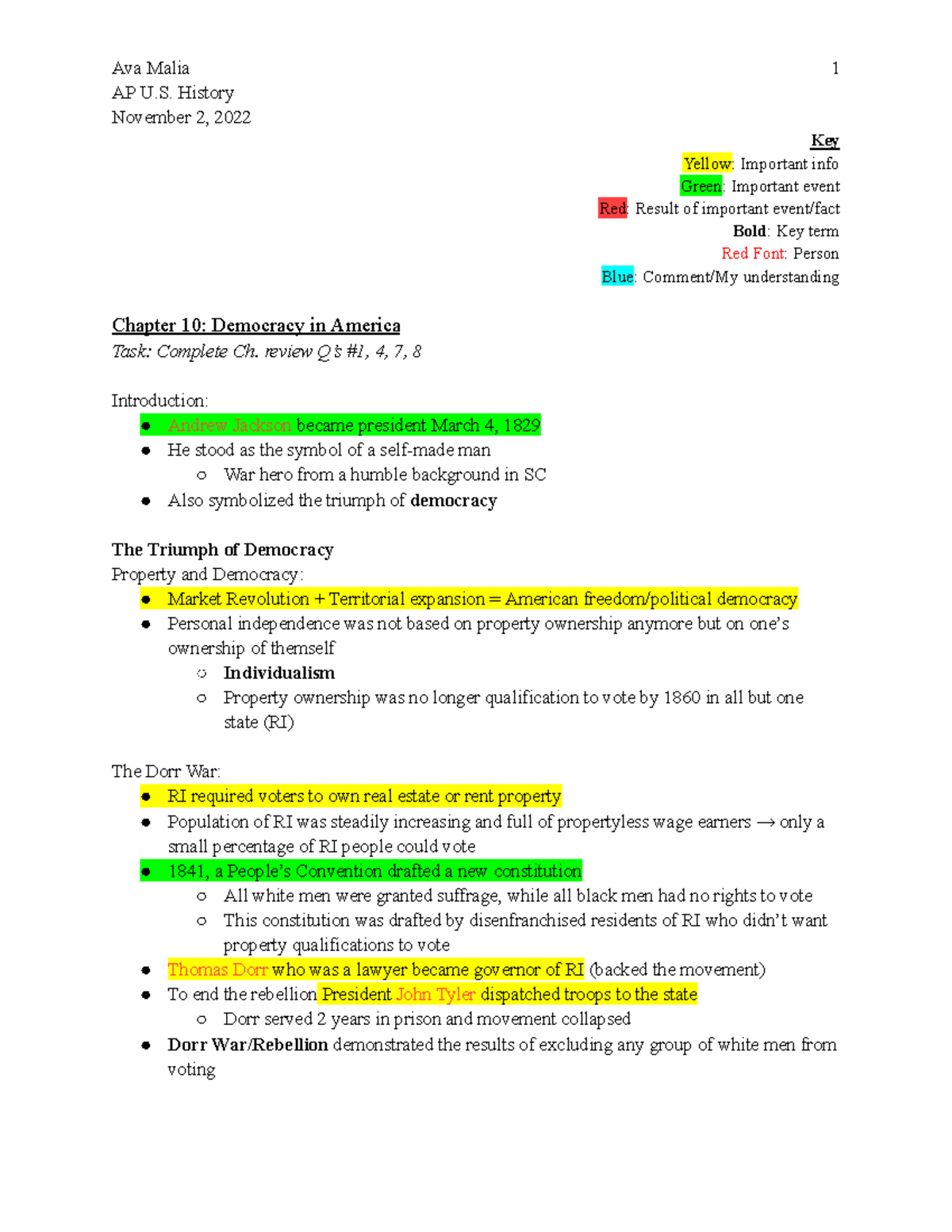 Give Me Liberty! Chapter 10 APUSH Notes - Ava Malia 1 AP U. History ...