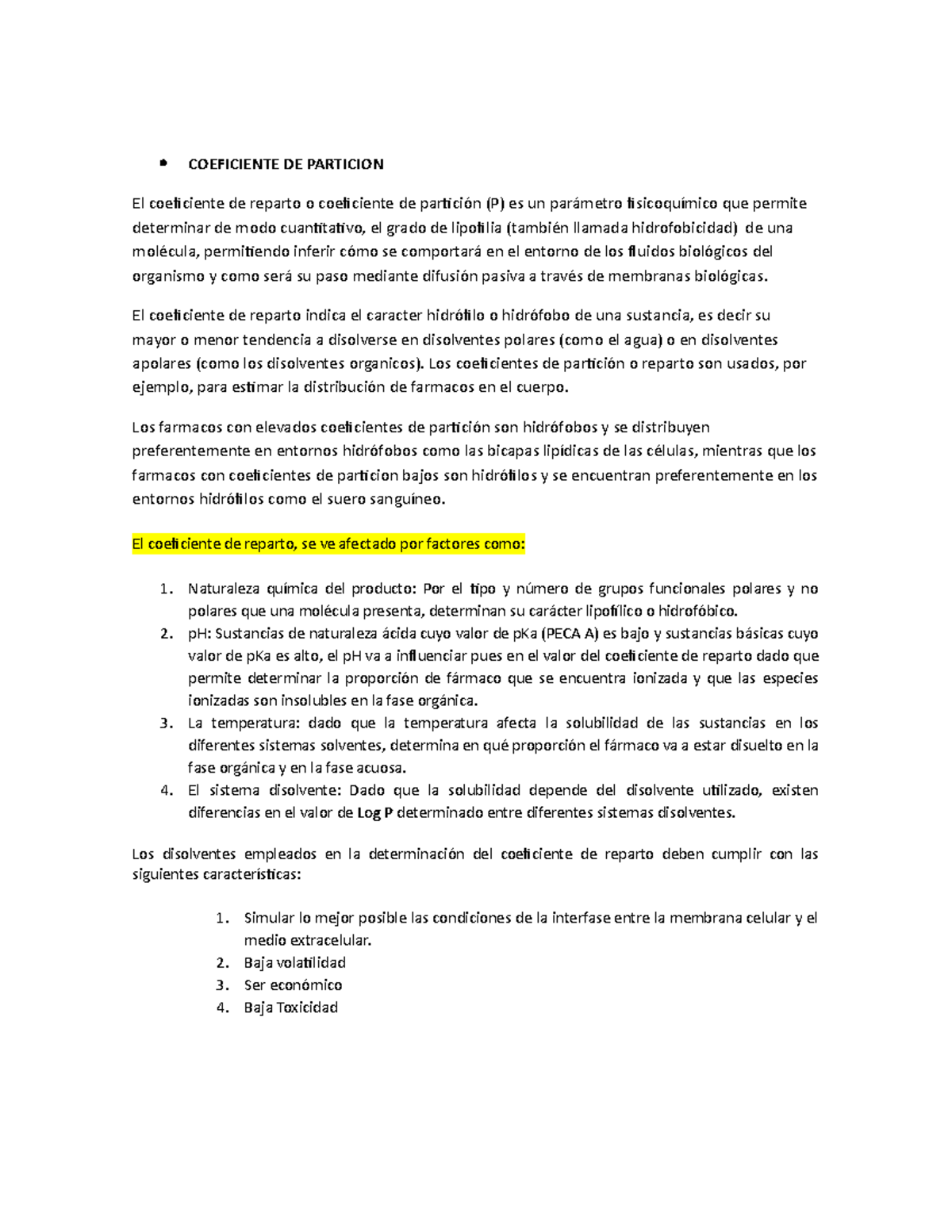 Coeficiente DE Particion de medicamentos - COEFICIENTE DE PARTICION El ...