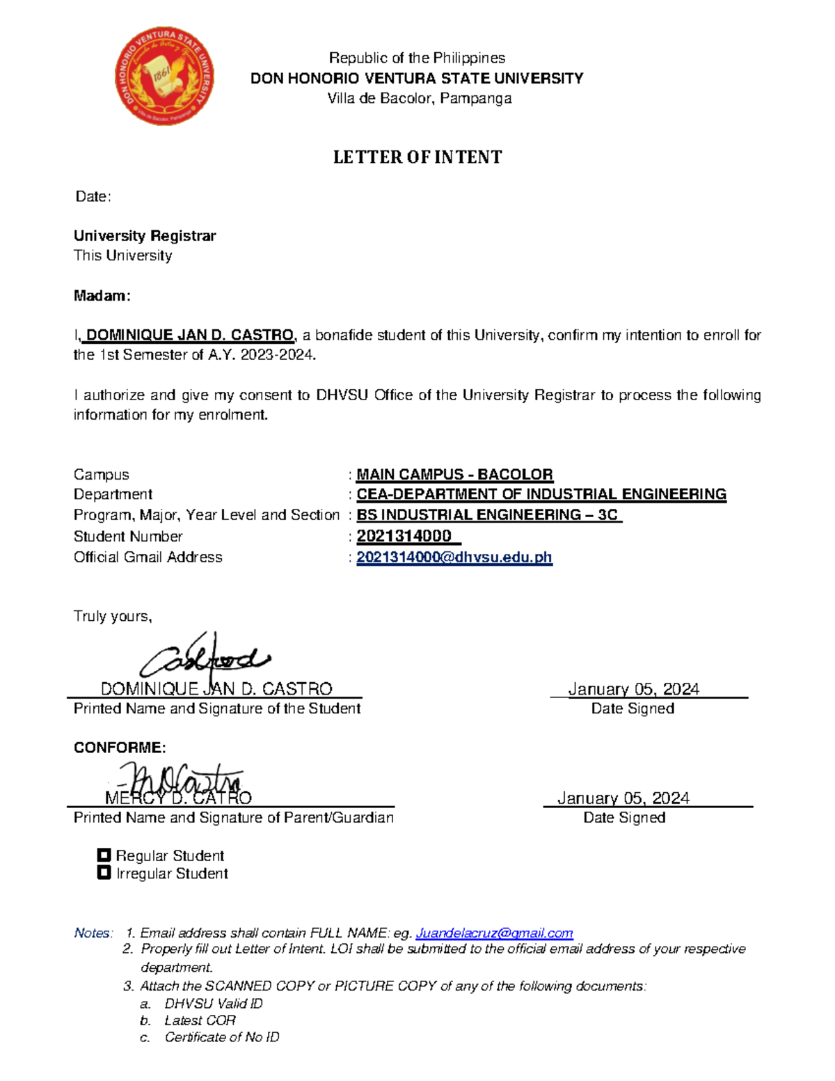 Letter-of-Intent - Republic of the Philippines DON HONORIO VENTURA ...