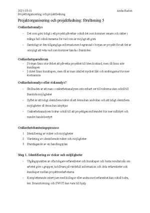 Projektorganisering och projektledning anteckningar ...