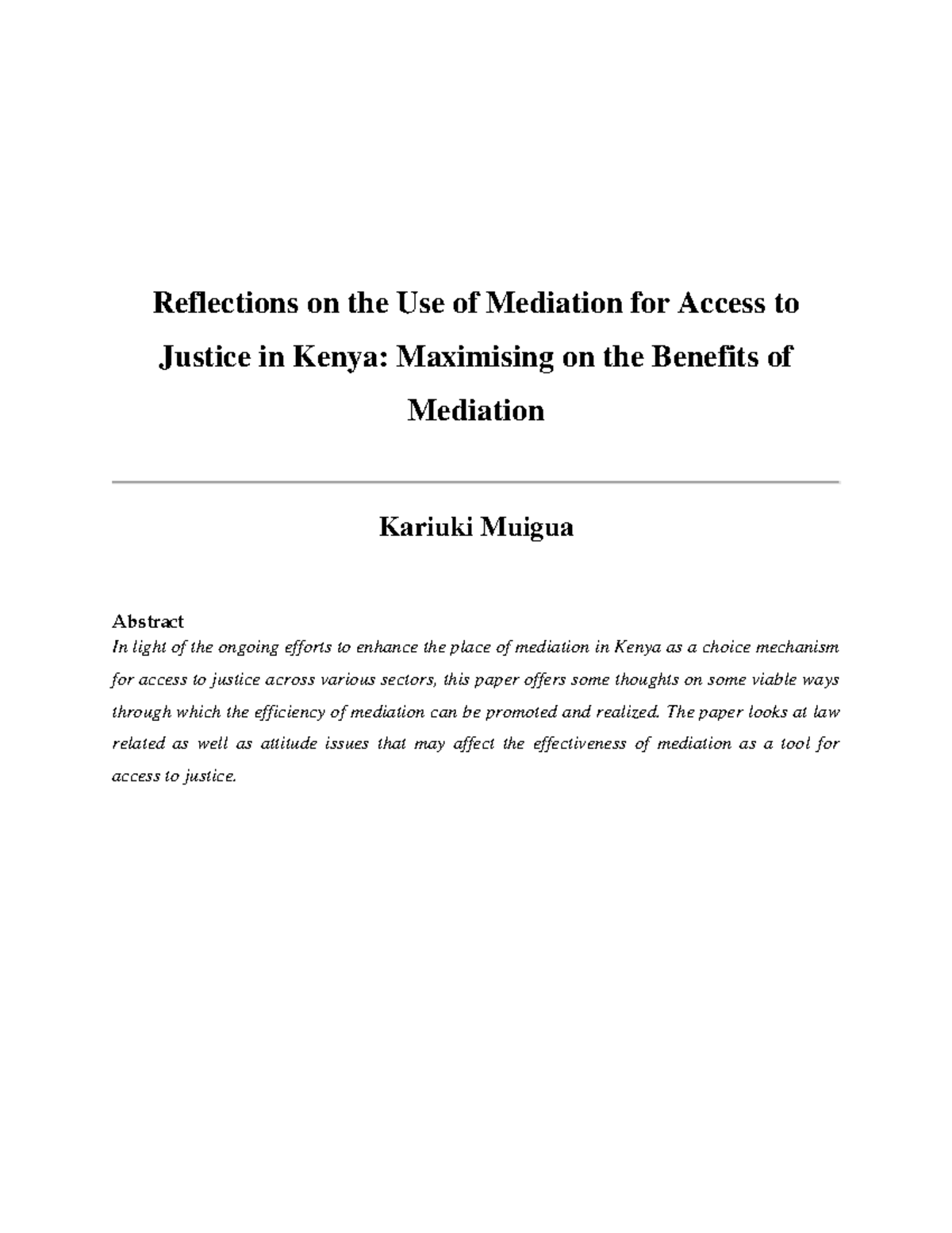 Reflections on the Use of Mediation for Access to Justice in Kenya ...
