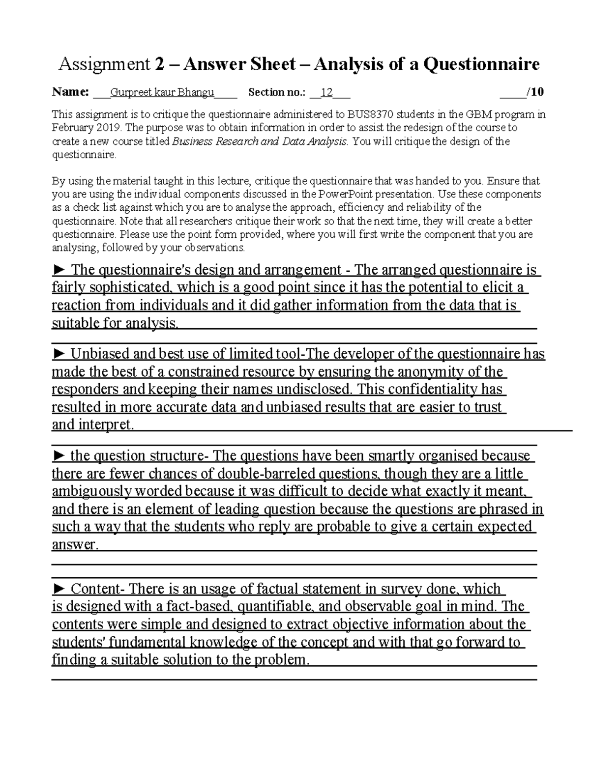BUS 8375 - Asignment 2 - Answer Sheet - Instructions Winter 2021 - Assignment 2 – Answer Sheet ...