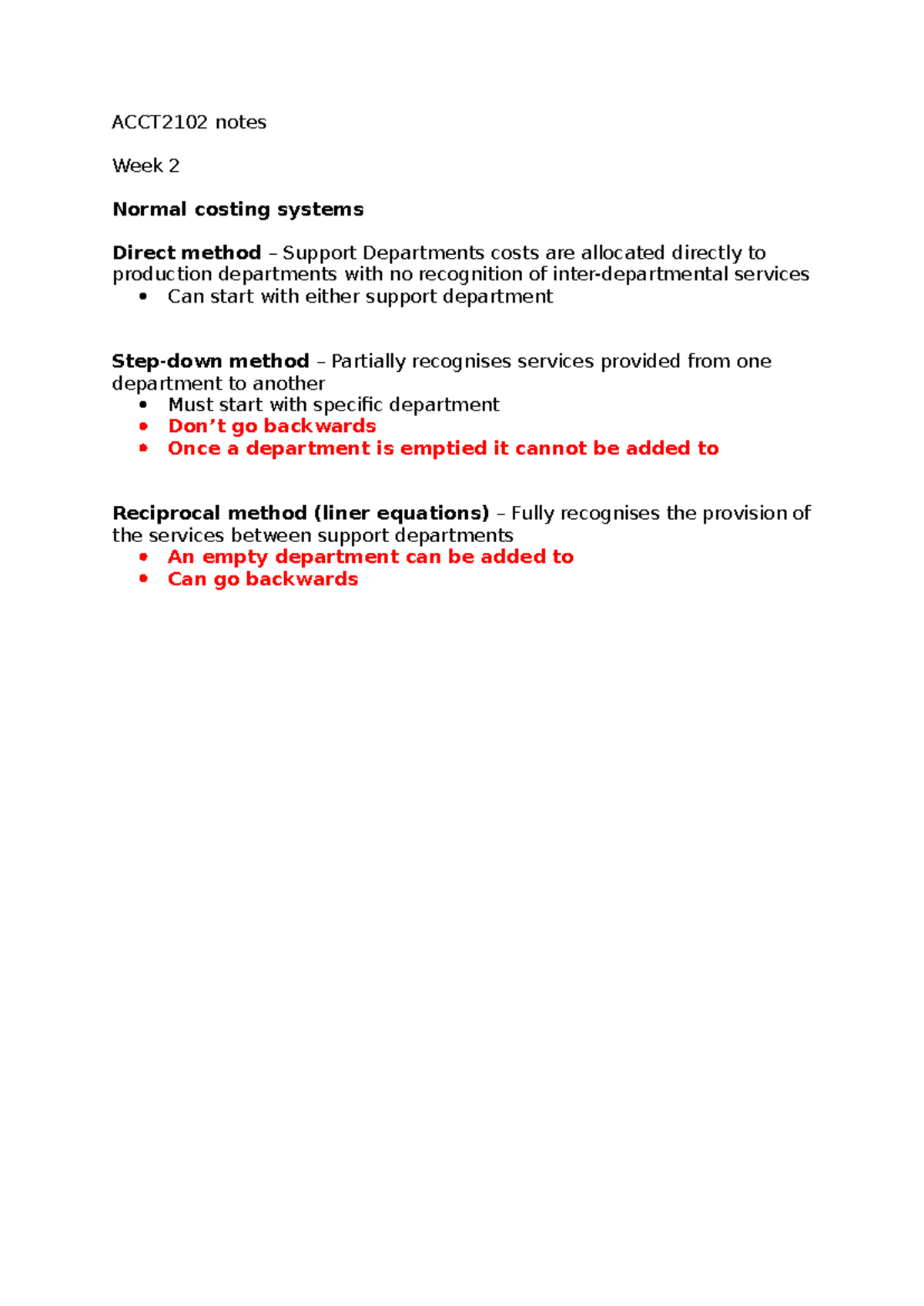 ACCT2102 notes - ACCT2102 notes Week 2 Normal costing systems Direct ...