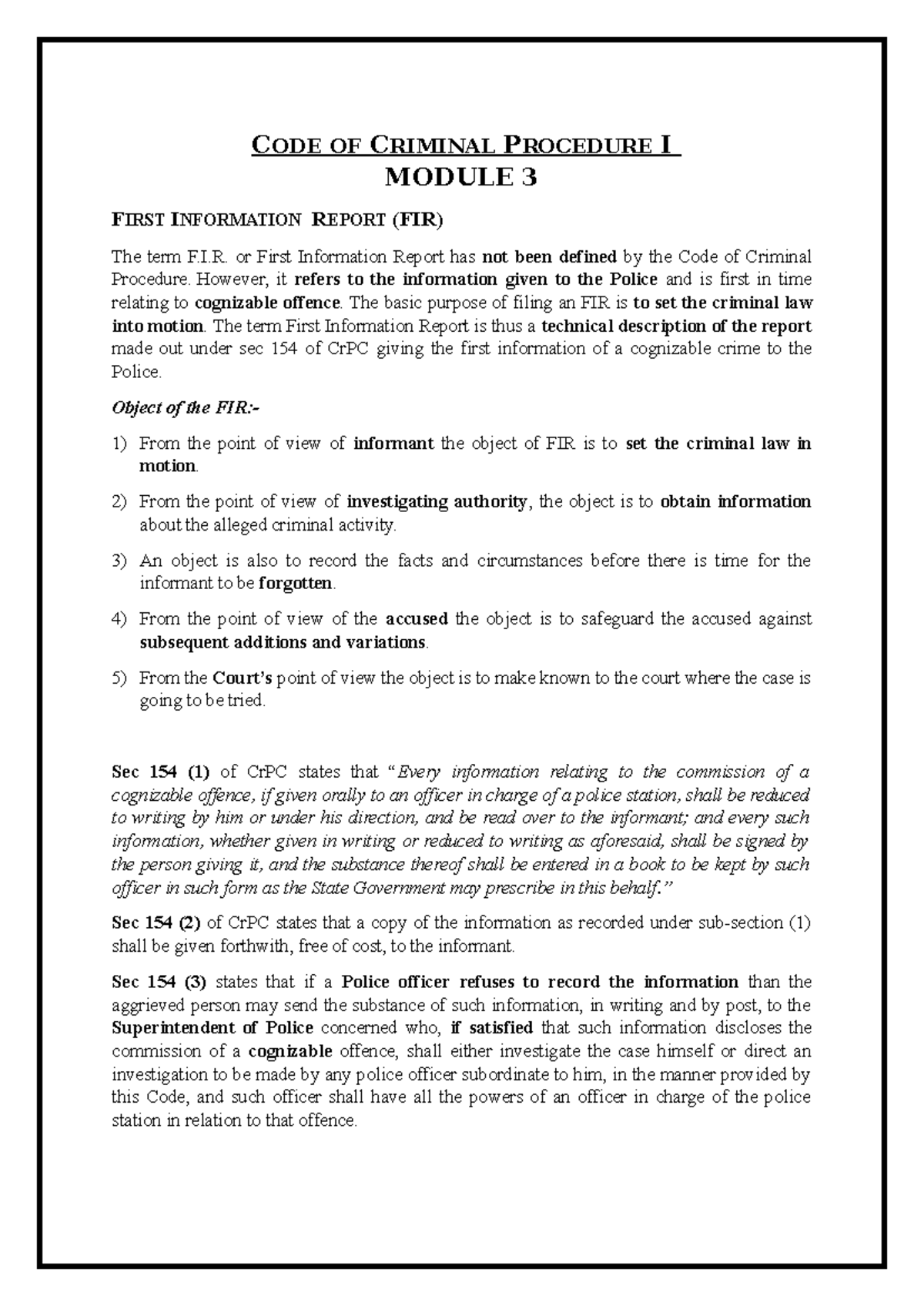 Cr PC- Module 3 - Notes for CrPC - CODE OF CRIMINAL PROCEDURE I MODULE ...