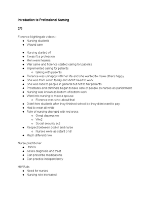 Intro to proff nursing - Introduction to Professional Nursing 2 ...