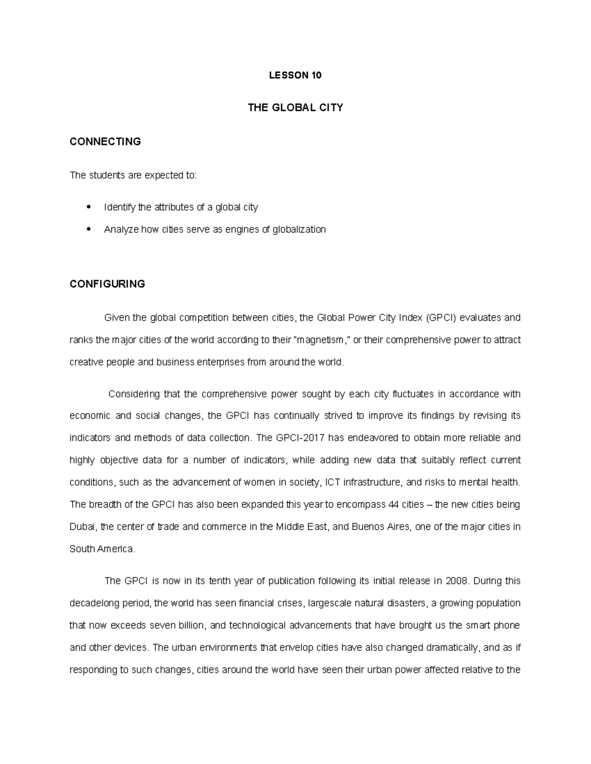 Global-City - global city The Contemporary World (GED105) - LESSON 10 ...