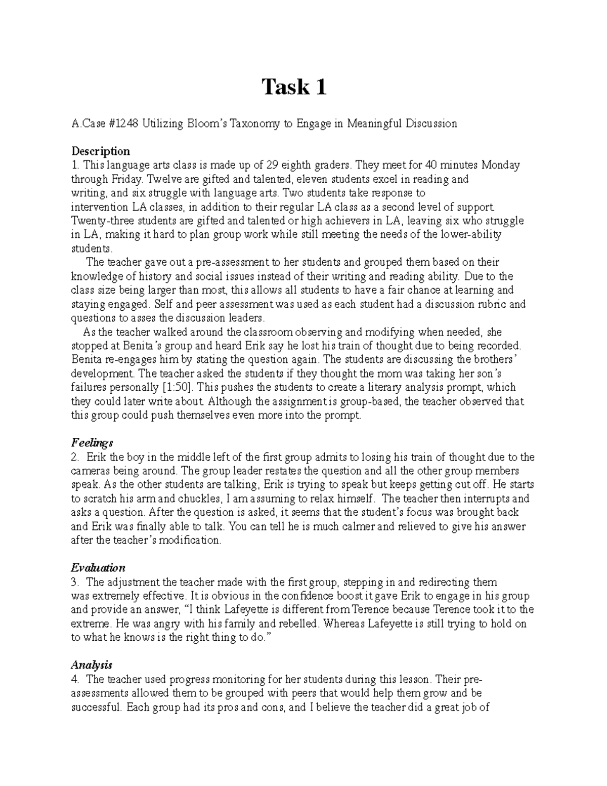 D091 Task 1 - this is task 1 for D091. - Task 1 A #1248 Utilizing Bloom ...