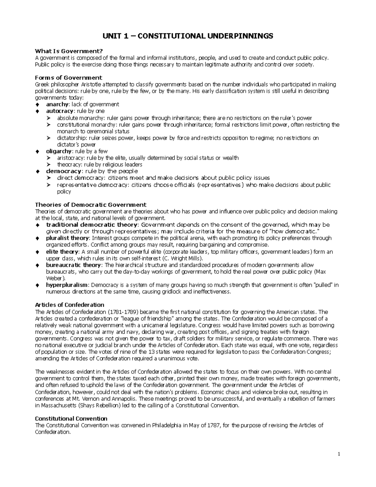 Ap - unit 1 study review web - UNIT 1 – CONSTITUTIONAL UNDERPINNINGS ...