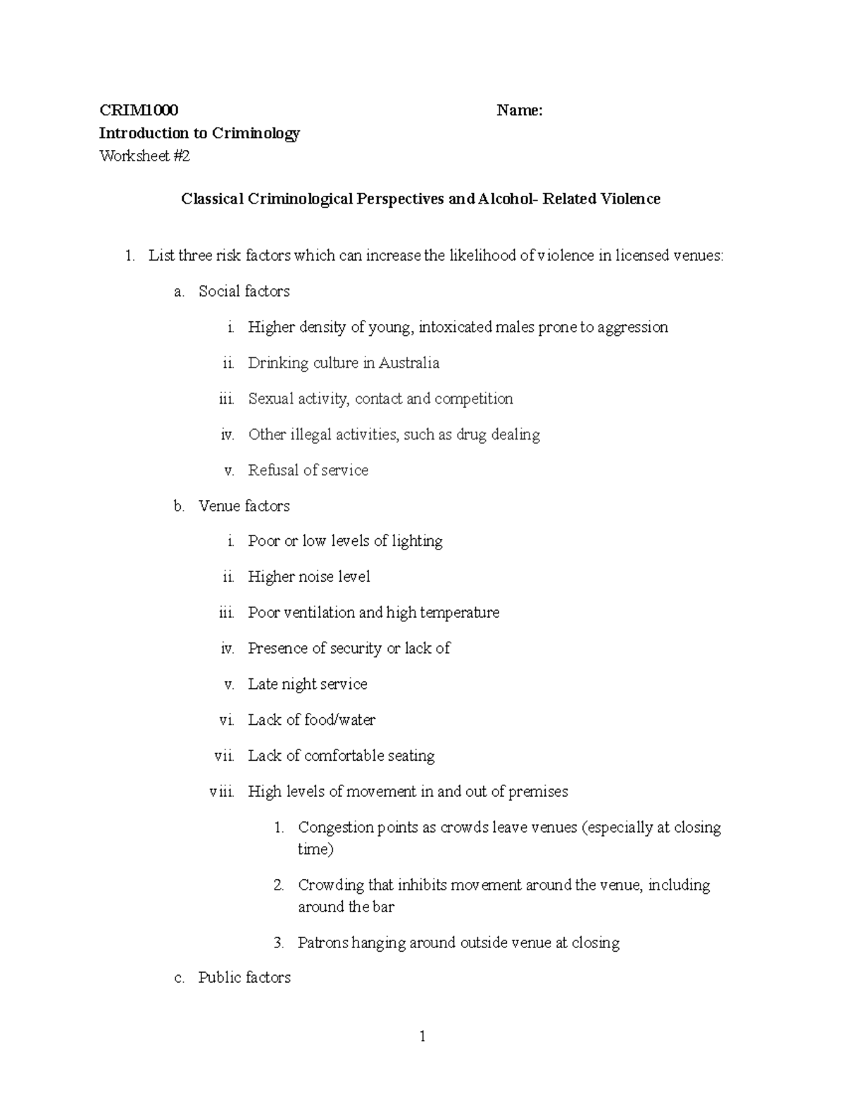 Week 3 Worksheet Answers - CRIM1000 Name: Introduction to Criminology ...