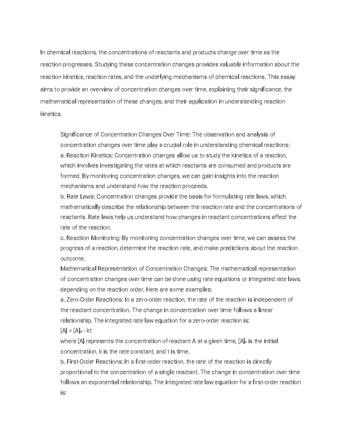Concentration Changes Over Time in Chemical Reactions: Significance ...