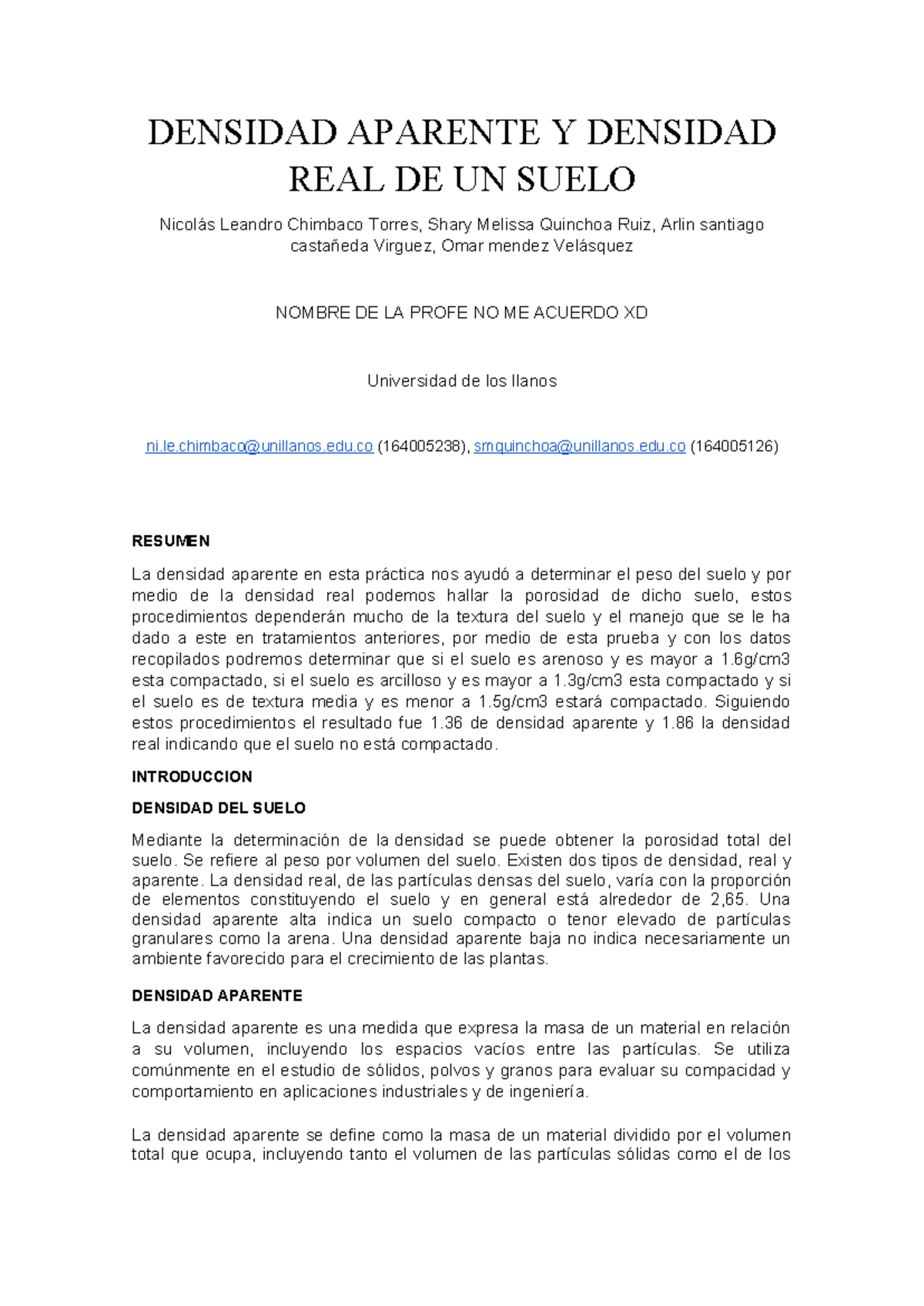 Densidad Aparente Y Densidad REAL DE UN Suelo - DENSIDAD APARENTE Y ...