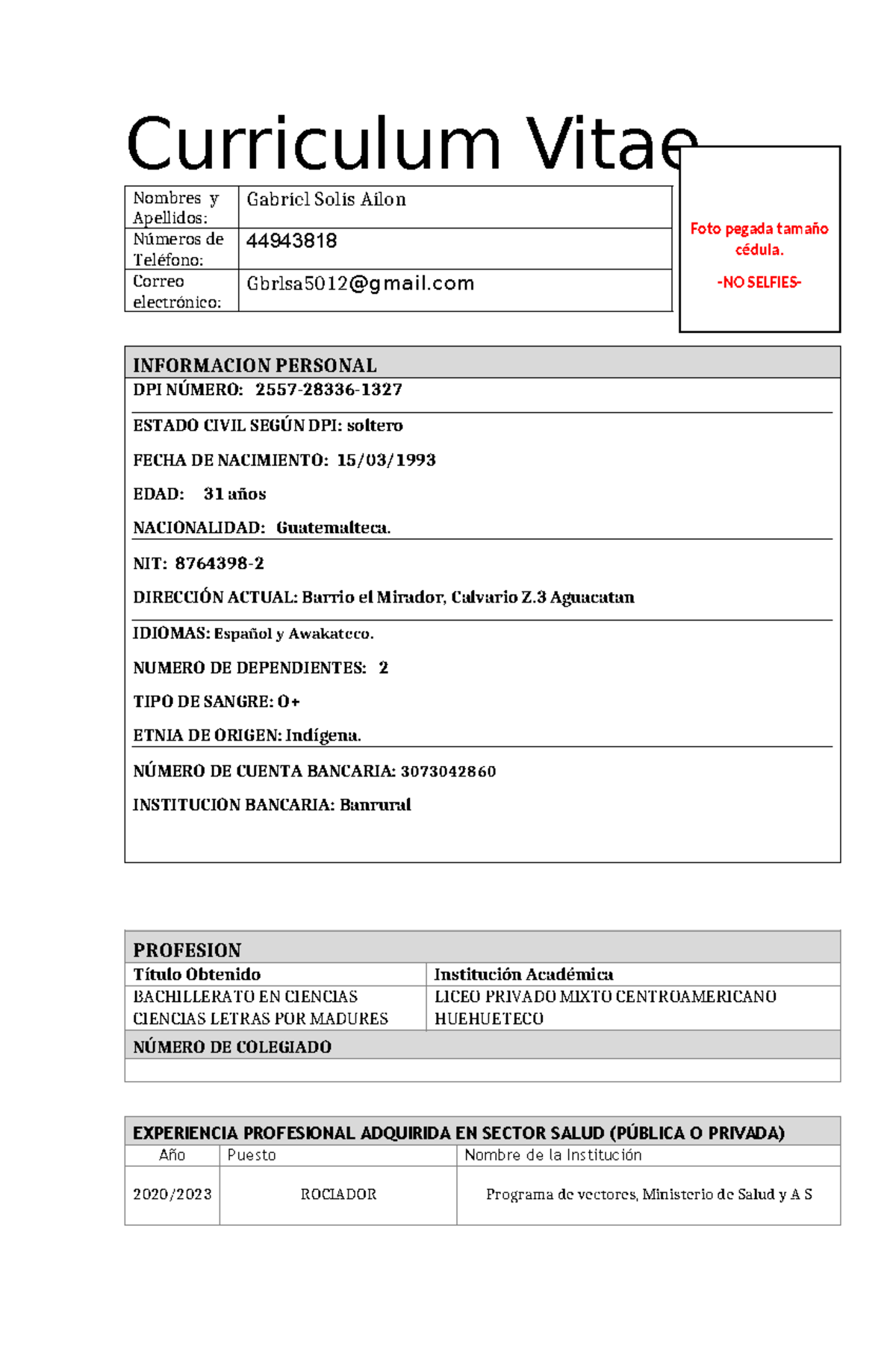 Curriculum Vitae 2024 Modelo - Curriculum Vitae Nombres y Apellidos ...