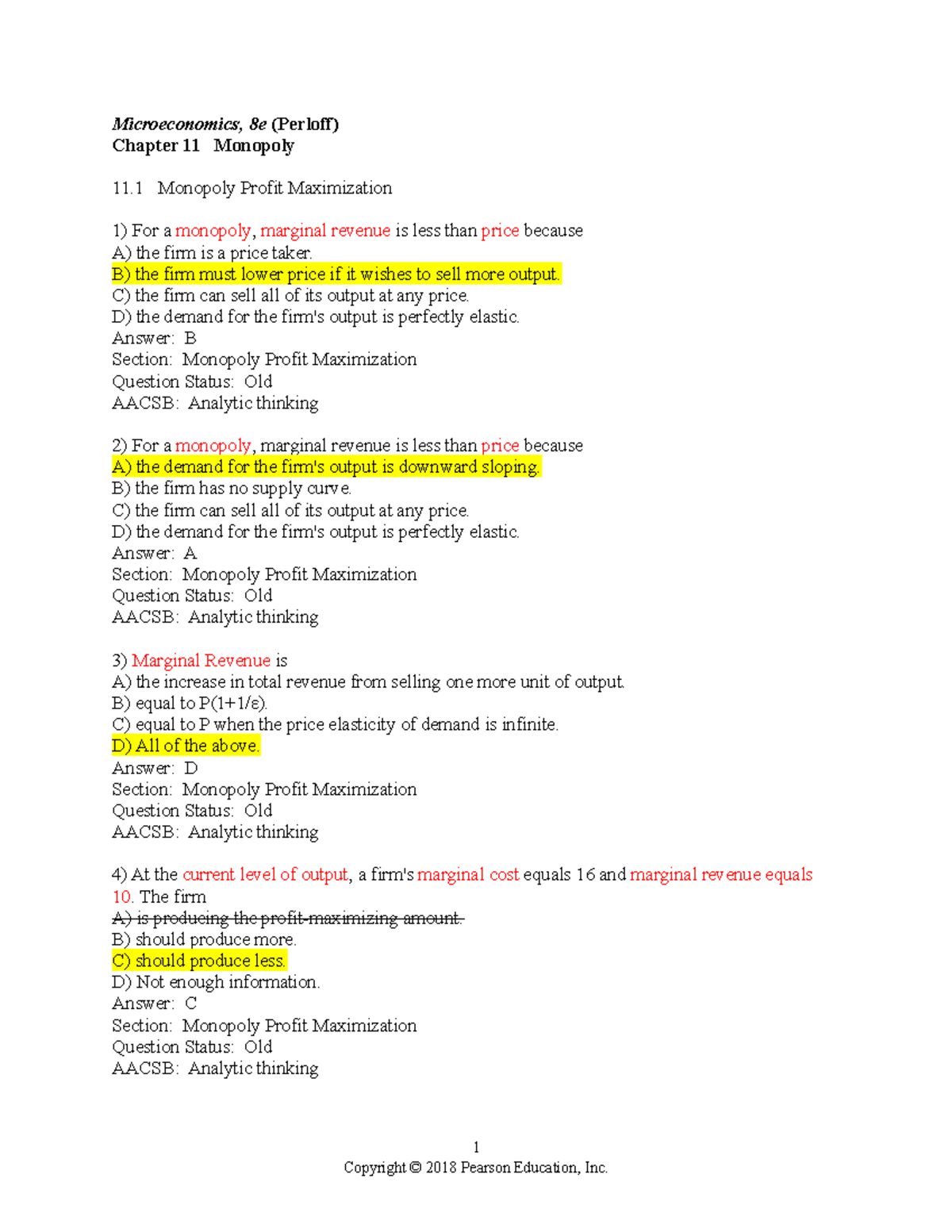 Chapter 11 - Microeconomics, 8e (Perloff) Chapter 11 Monopoly 11 ...