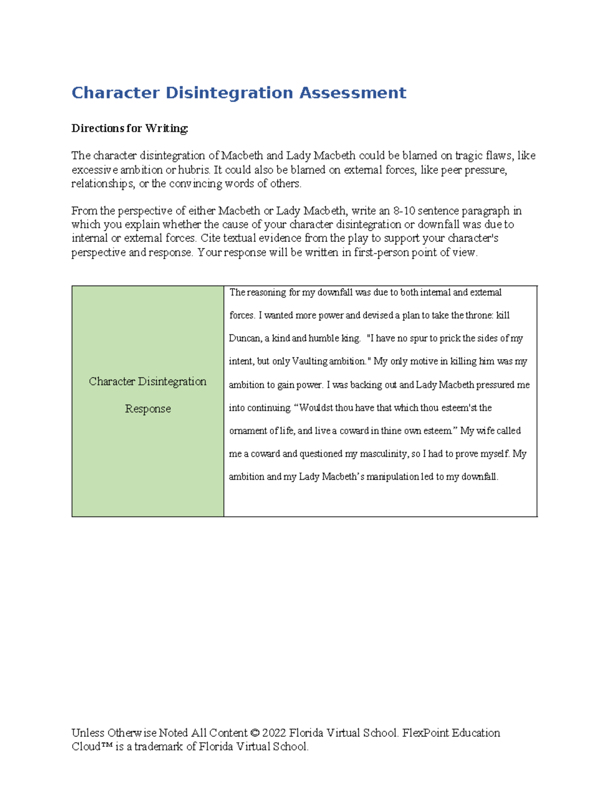 Character disintegration - It could also be blamed on external forces ...