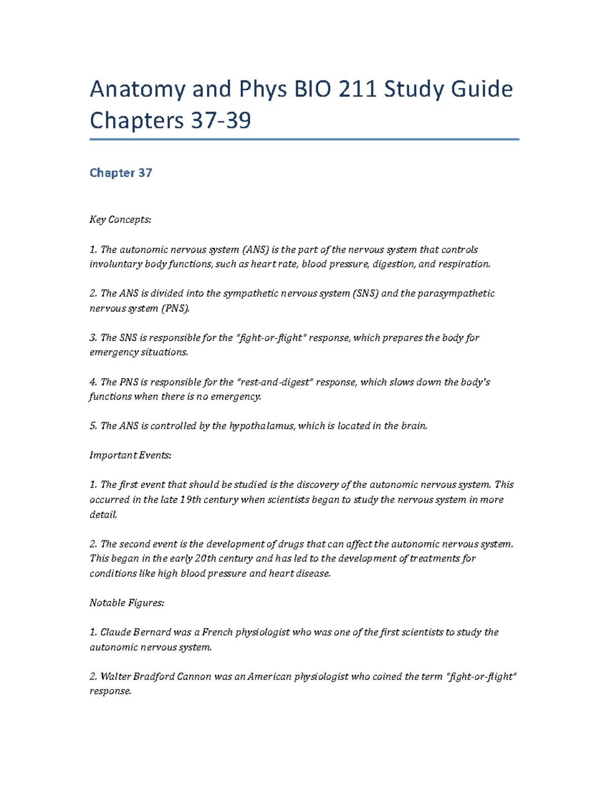 Anatomy and Phys BIO 211 Study Guide Chapters 37-39 - Anatomy and Phys BIO 211 Study Guide ...