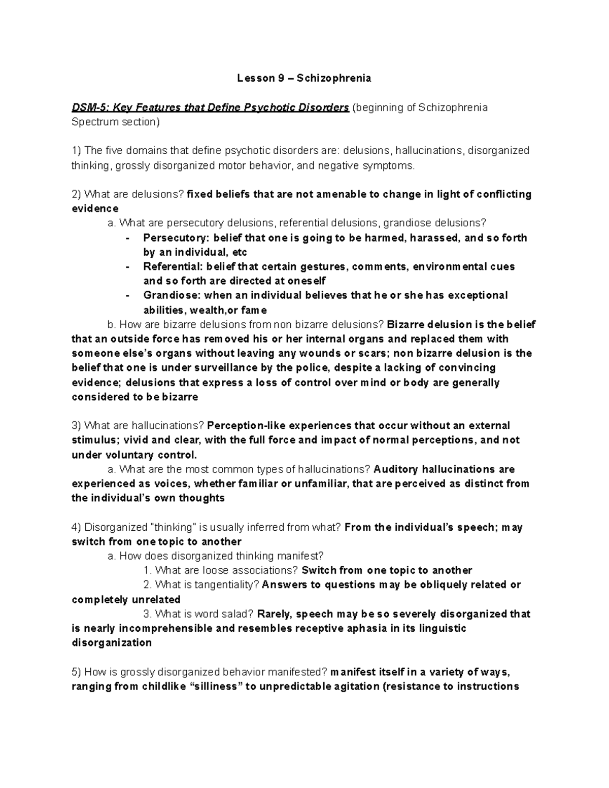 PSYC 245 WEEK 13 Schizophrenia - Lesson 9 – Schizophrenia DSM-5: Key ...