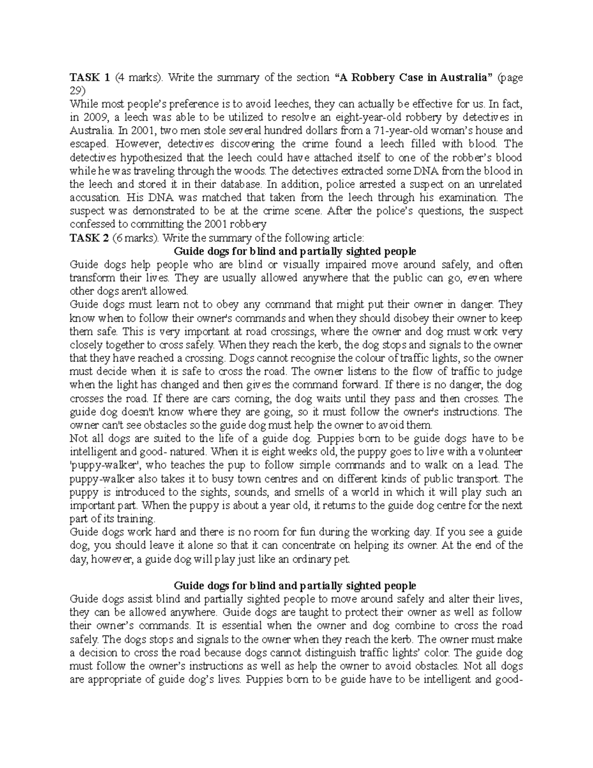 Bài writing - TASK 1 (4 marks). Write the summary of the section “A ...