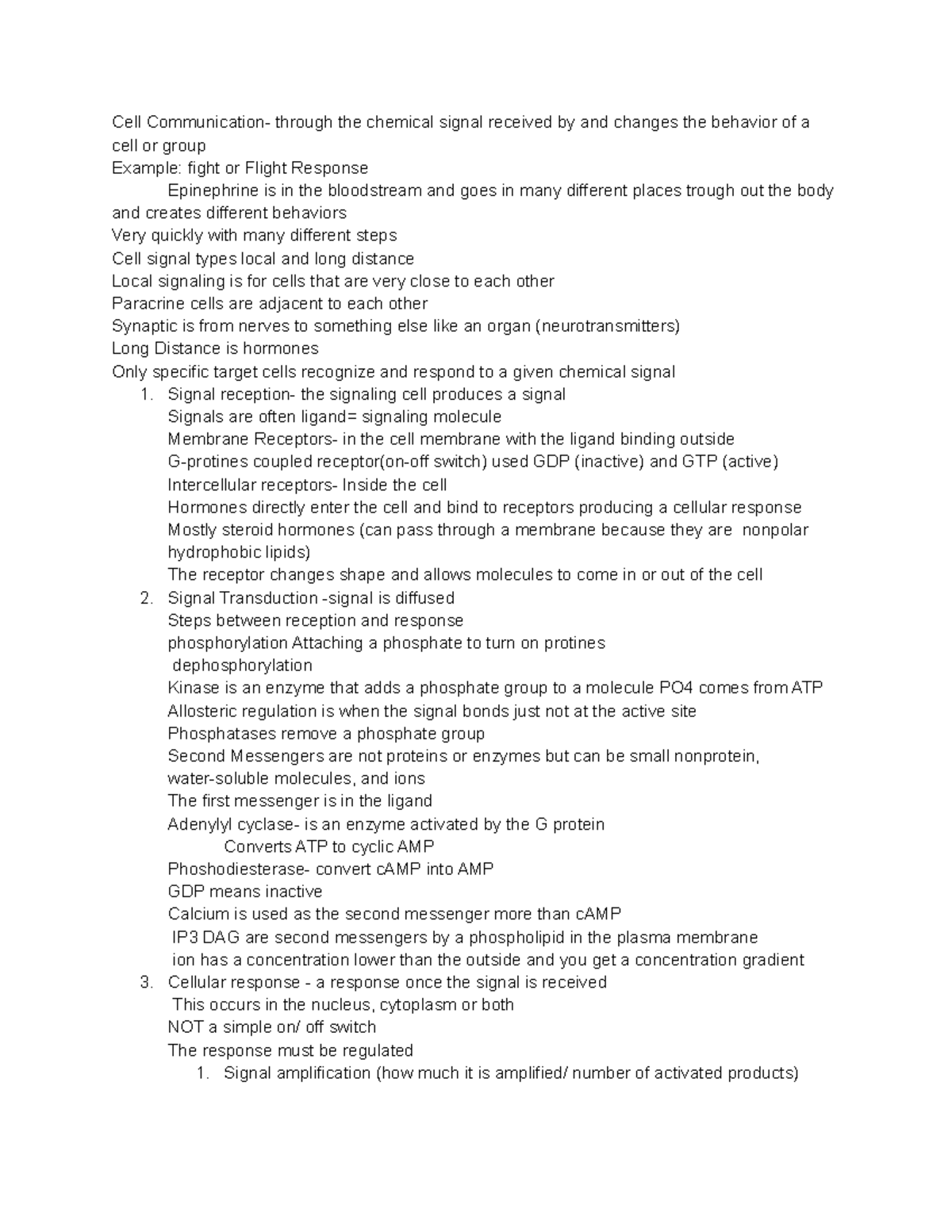 Chapter 11 - Cell Communication- through the chemical signal received ...
