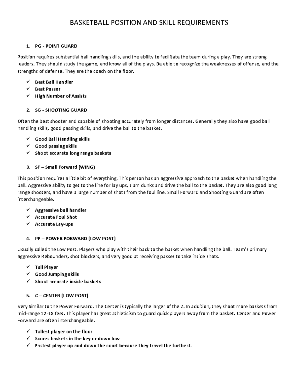 Basketball Position AND Skill Requirements - BASKETBALL POSITION AND ...