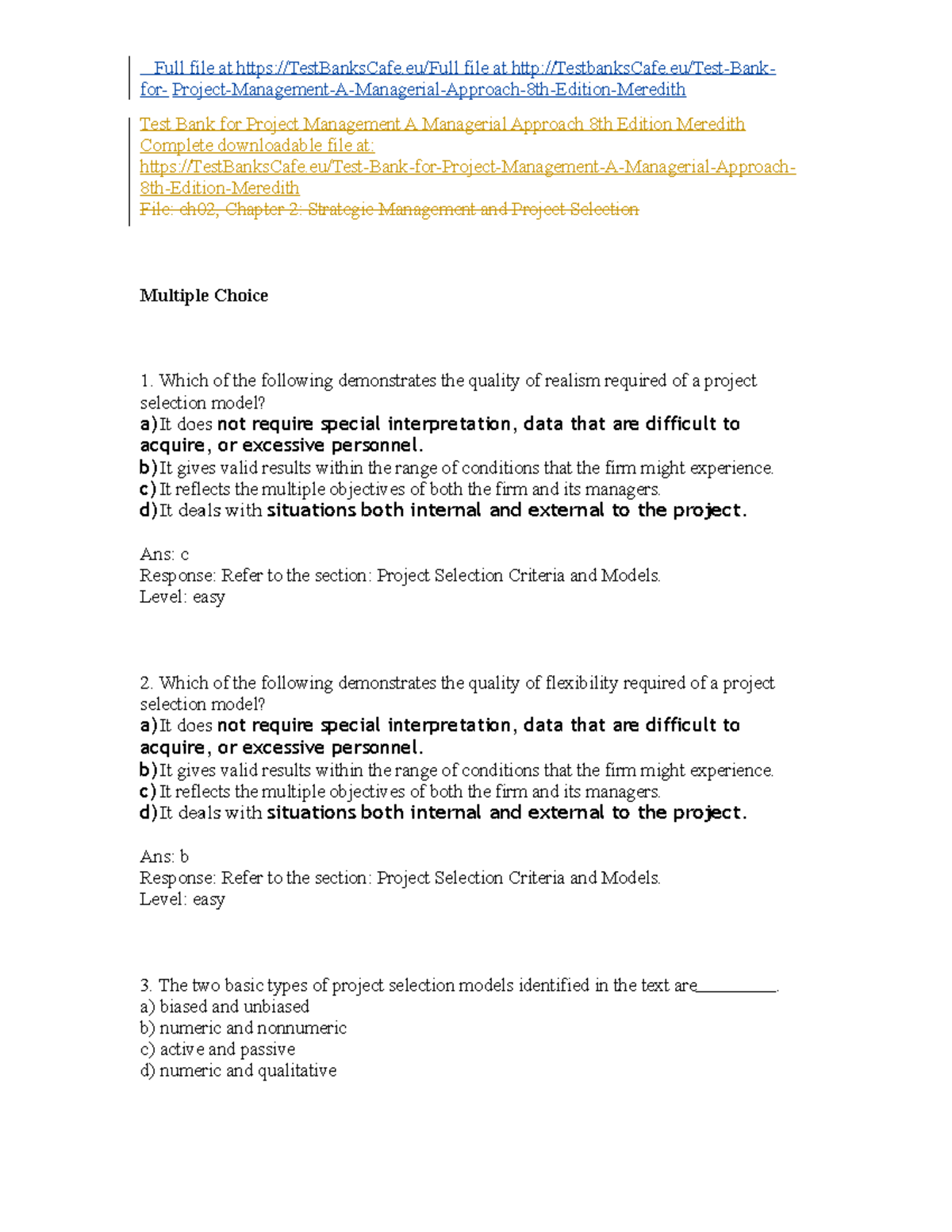 Test bank for project management a managerial approach 8th edition ...