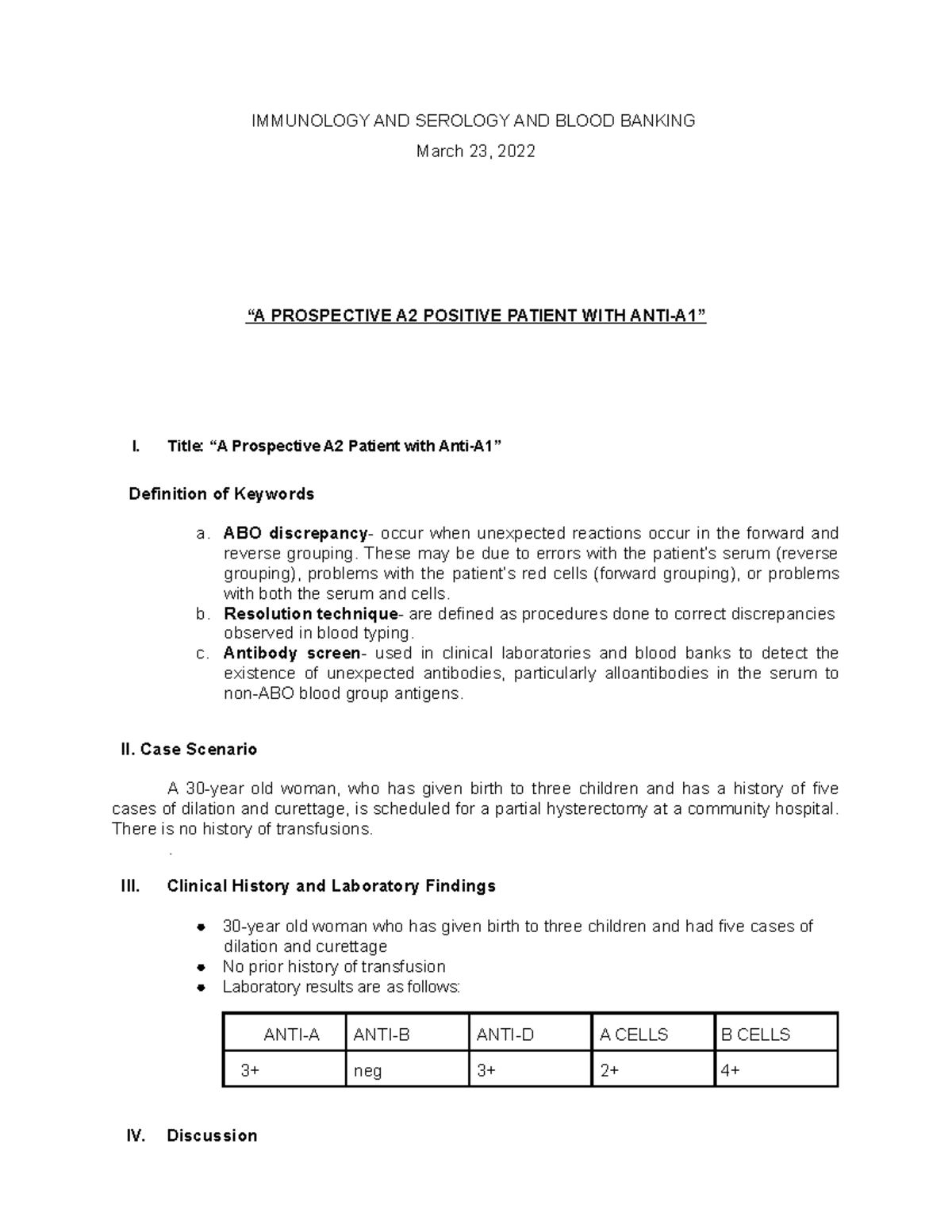 CASE Study- A Prospective A2 Positive Patient WITH ANTI-A1 ...