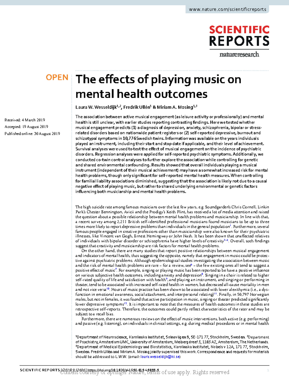 The effects of playing music on mental health outc - SCIENTIFIC REPORTS ...