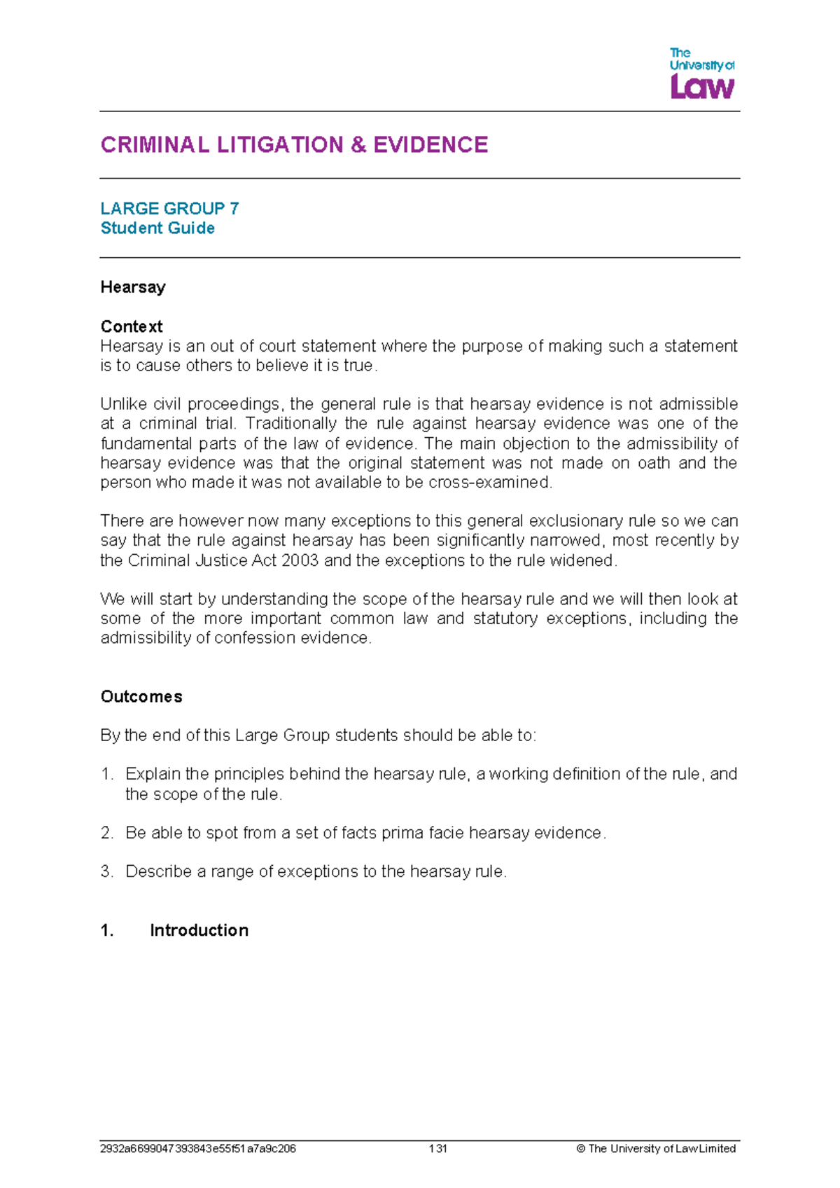 L7 - Student guide for L7 - CRIMINAL LITIGATION & EVIDENCE LARGE GROUP ...