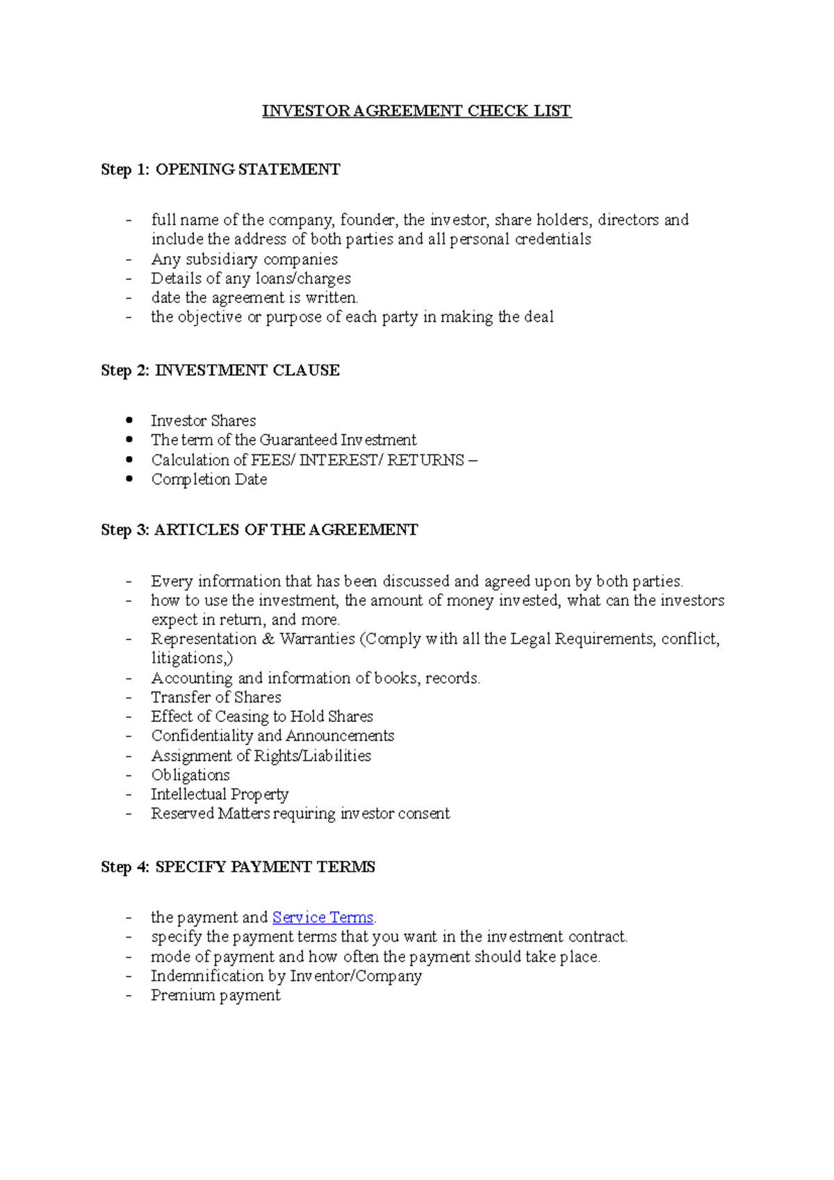 Investor Agreement - Sample Format for easy understanding - INVESTOR ...