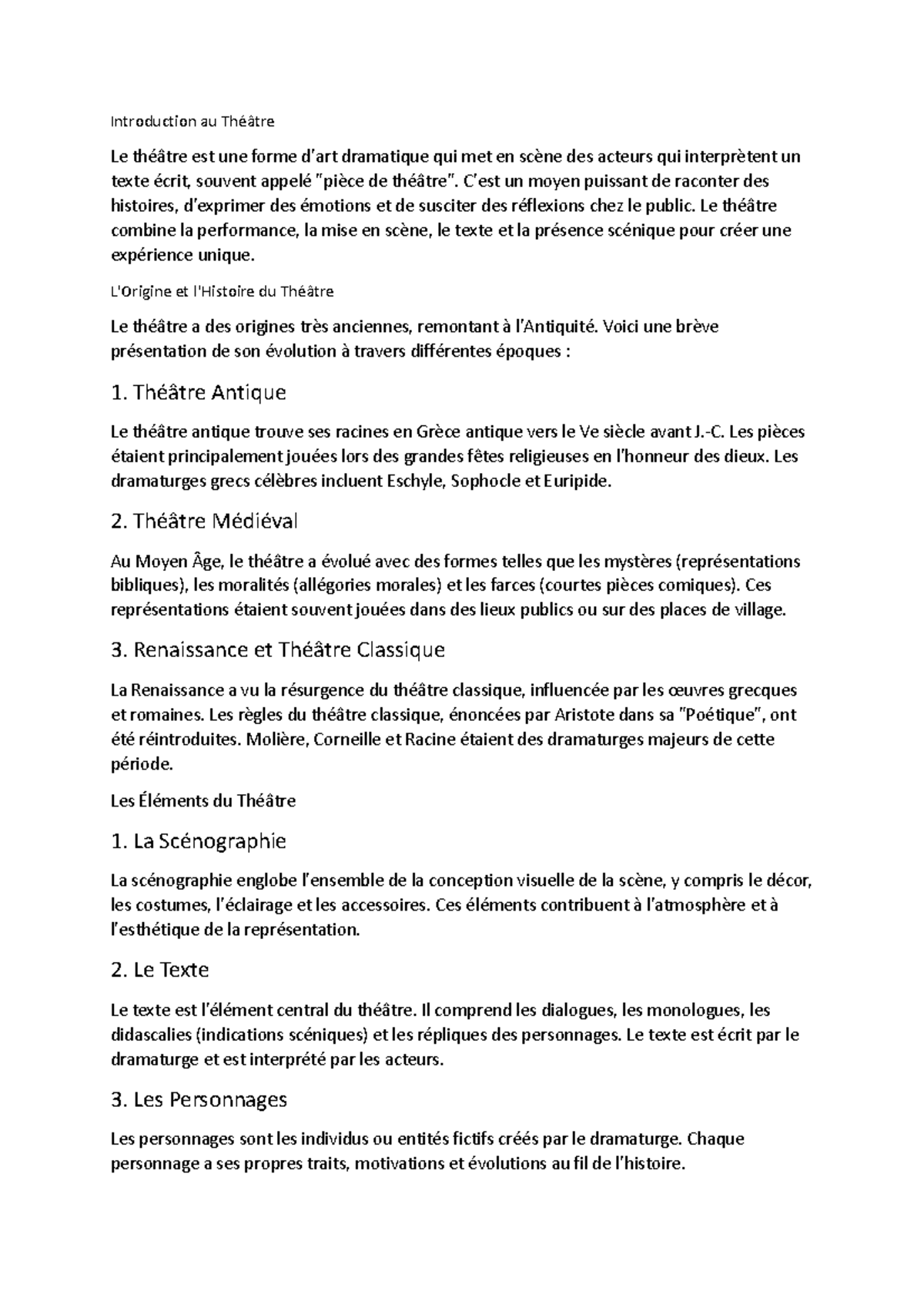 Introduction au Théâtre - Introduction au Théâtre Le théâtre est une ...