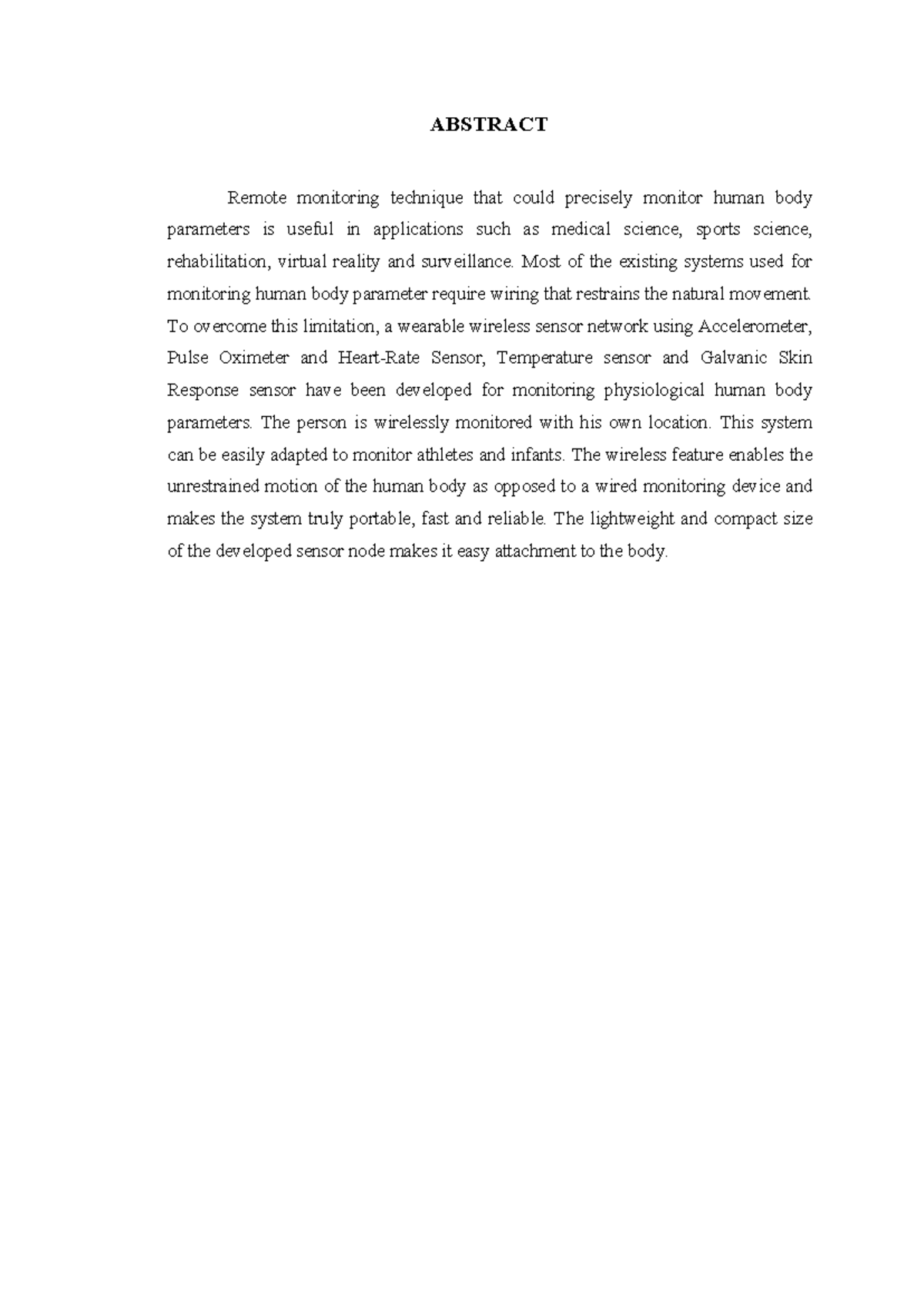 IOT based health monitoring system - ABSTRACT Remote monitoring ...