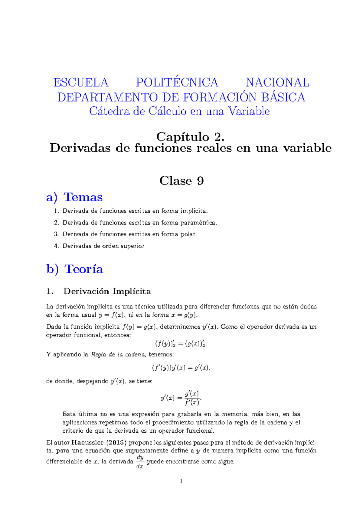 Clase 3 - Cálculo en una Variable - ESCUELA POLIT ́ECNICA NACIONAL DEPARTAMENTO DE FORMACI ́ON B ...