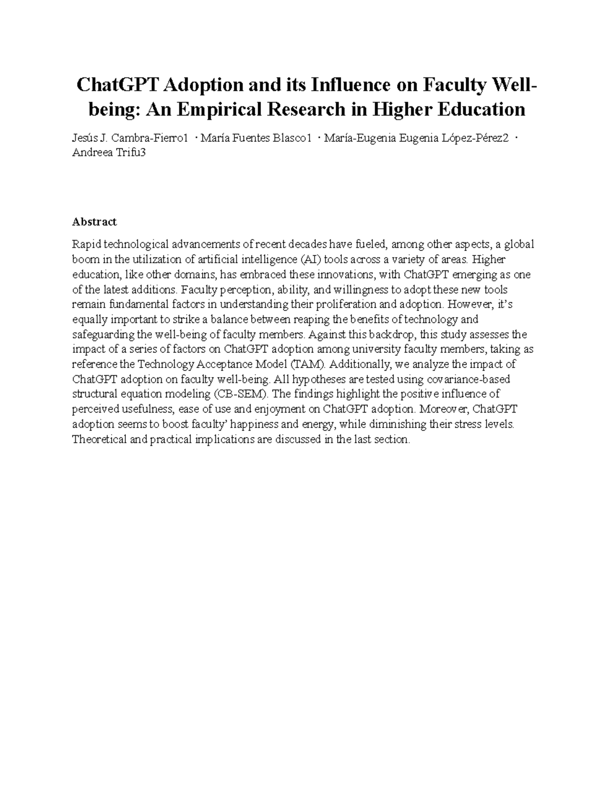 Chat GPT Adoption and its Influence on Faculty Well - ChatGPT Adoption ...