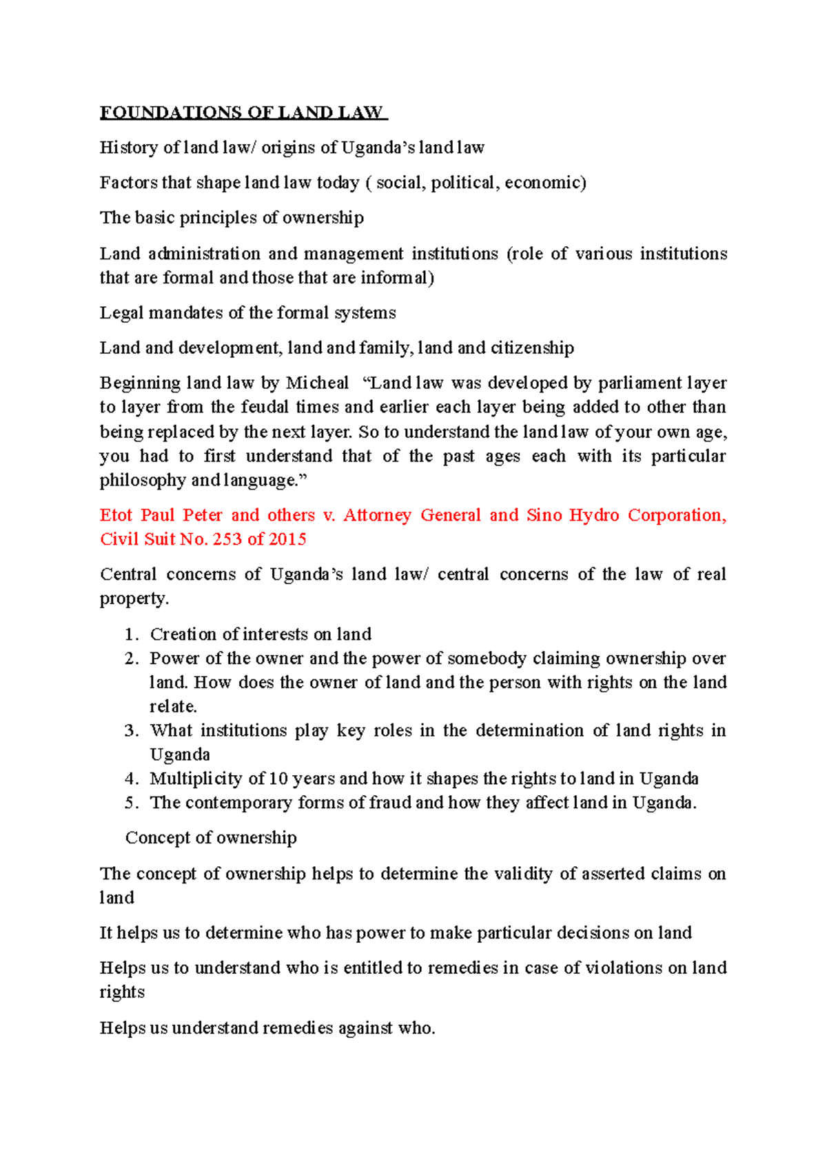 Foundations Of Land Law Lecture Notes By Rose Nakayi Foundations Of Land Law History Of Land