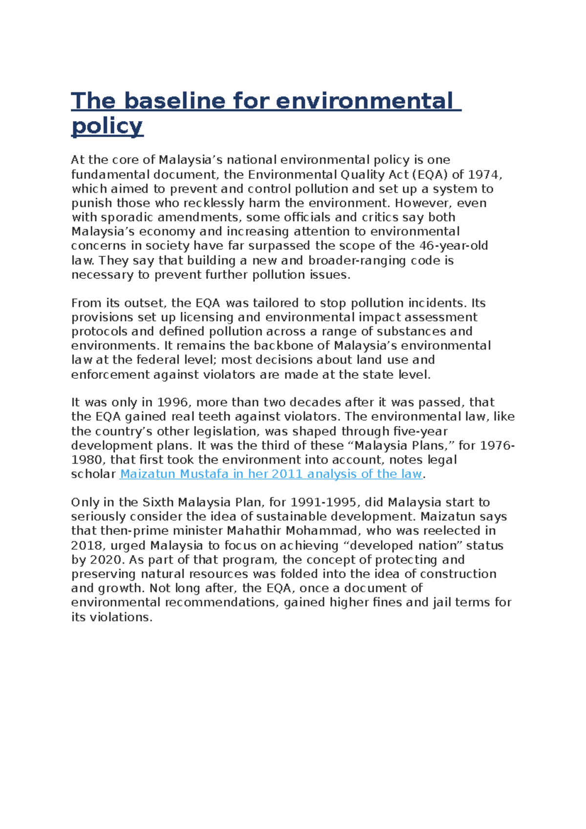 The baseline for environmental policies - The baseline for ...