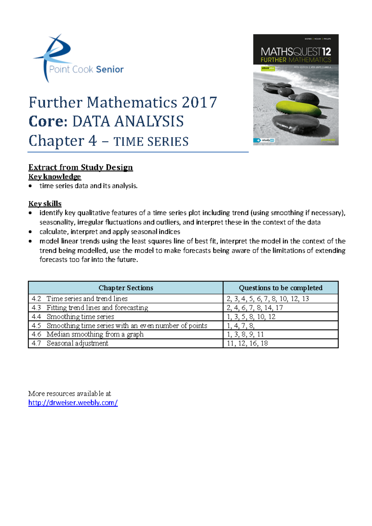 Chapter 4 Time Series Cas 2017 Further Mathematics 2017 Core Data Analysis Chapter 4 Time
