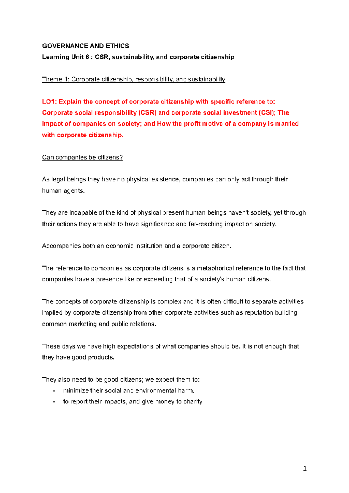 Learning Unit 6 - CSR, sustainability, and corporate citizenship ...