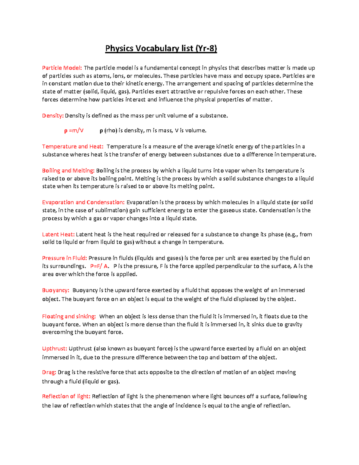 Physics Vocabulary list (Yr-8) - Copy - Copy - Physics Vocabulary list ...